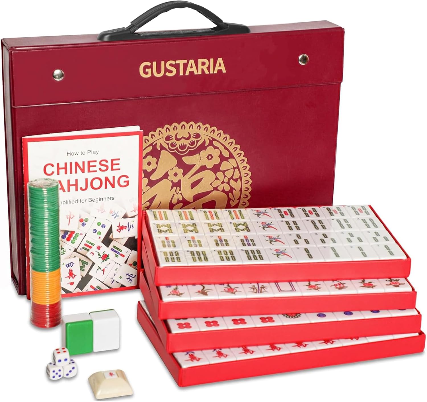 Amazon.com: GUSTARIA Chinese Mahjong Game Set, Large (1.5") 144 Numbered Green Tiles, 2 Spare ...