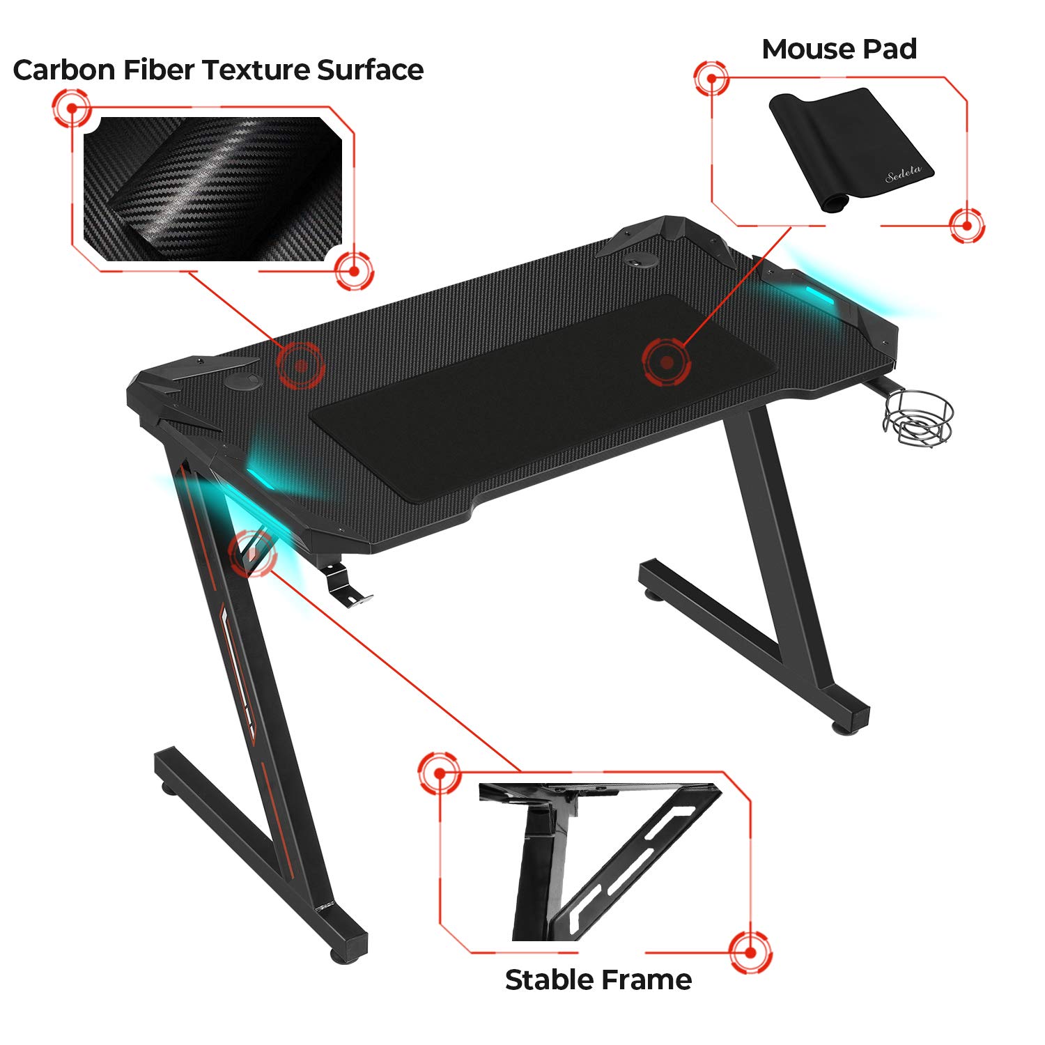 Buy Sedeta Gaming Computer Desk, Gaming Table Desk, Ergonomic Z-Shaped ...