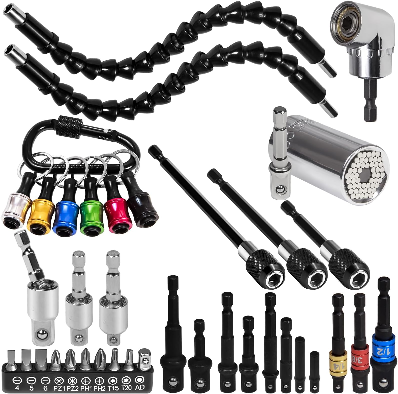 36-piece electric drill bit extension kit, 1/4 3/8 1/2-inch hex ...