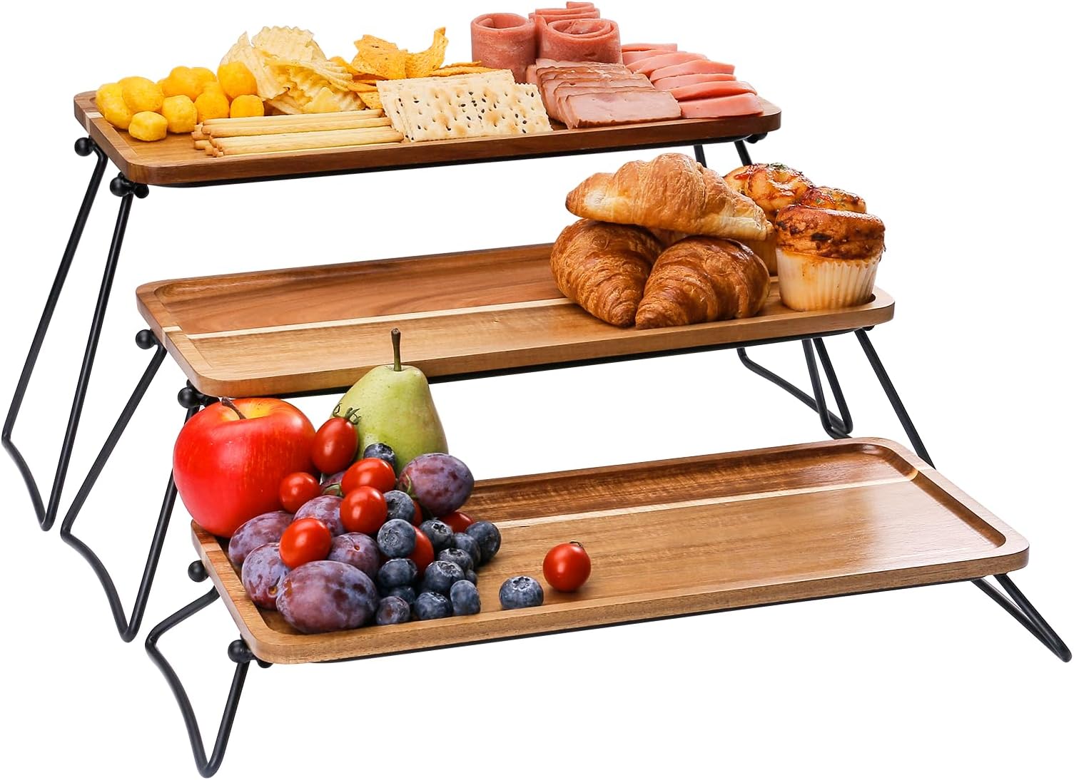 Amazon.com: Bounmer 3 Tier Cupcake Stand - Serving Tray - Acacia Wooden ...