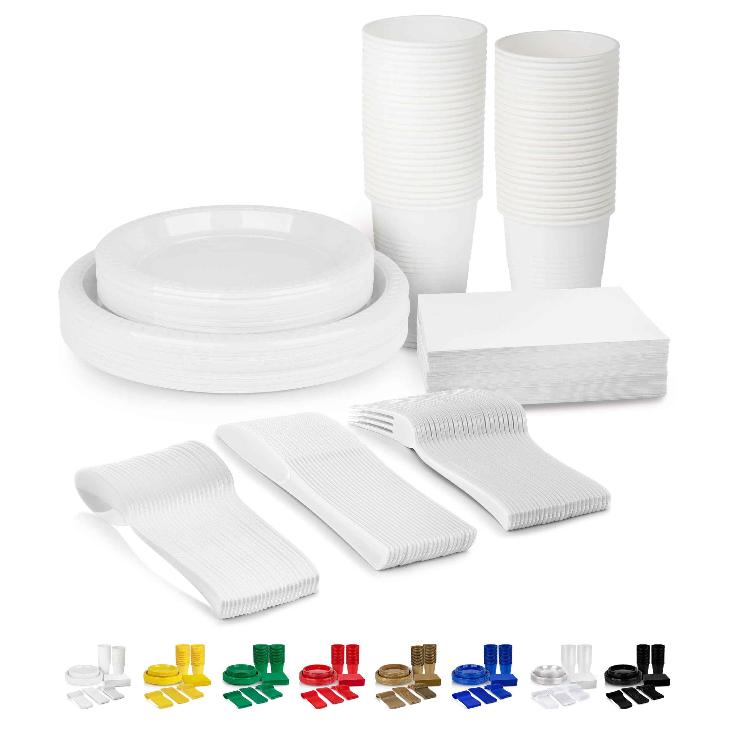 Amazon.com: 350 Piece WHITE Disposable Dinnerware Set 50 Guests ...