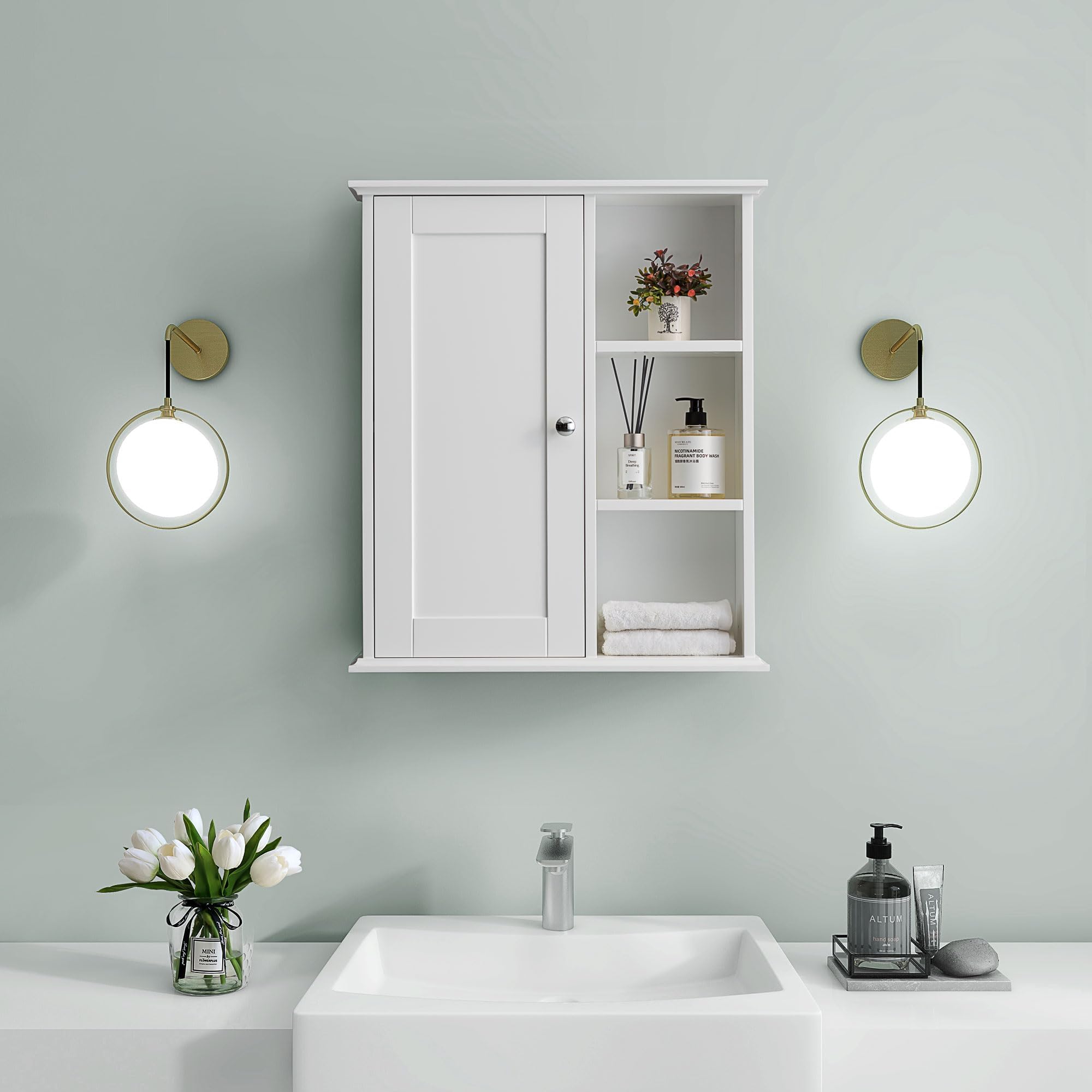 Amazon.com: HAIOOU Bathroom Wall Cabinet with Motion Sensor LED Light ...
