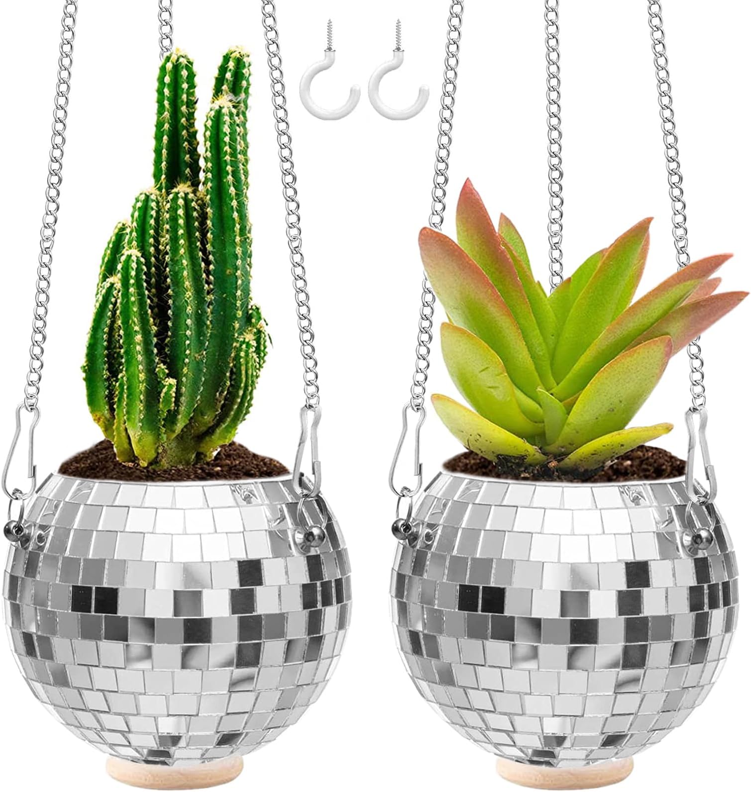 Amazon.com: moonoom 2 Pcs Hanging Disco Ball Planter - 4Inch Sliver ...