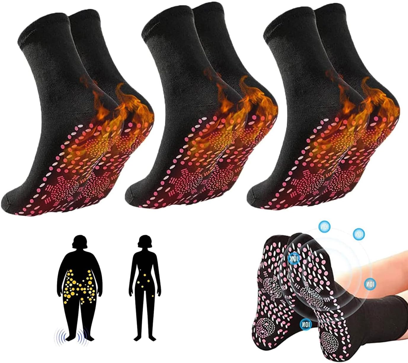 Amazon.com: 3 Pair Afiz Tourmaline Health Sock, Afiz Tourmaline Health ...