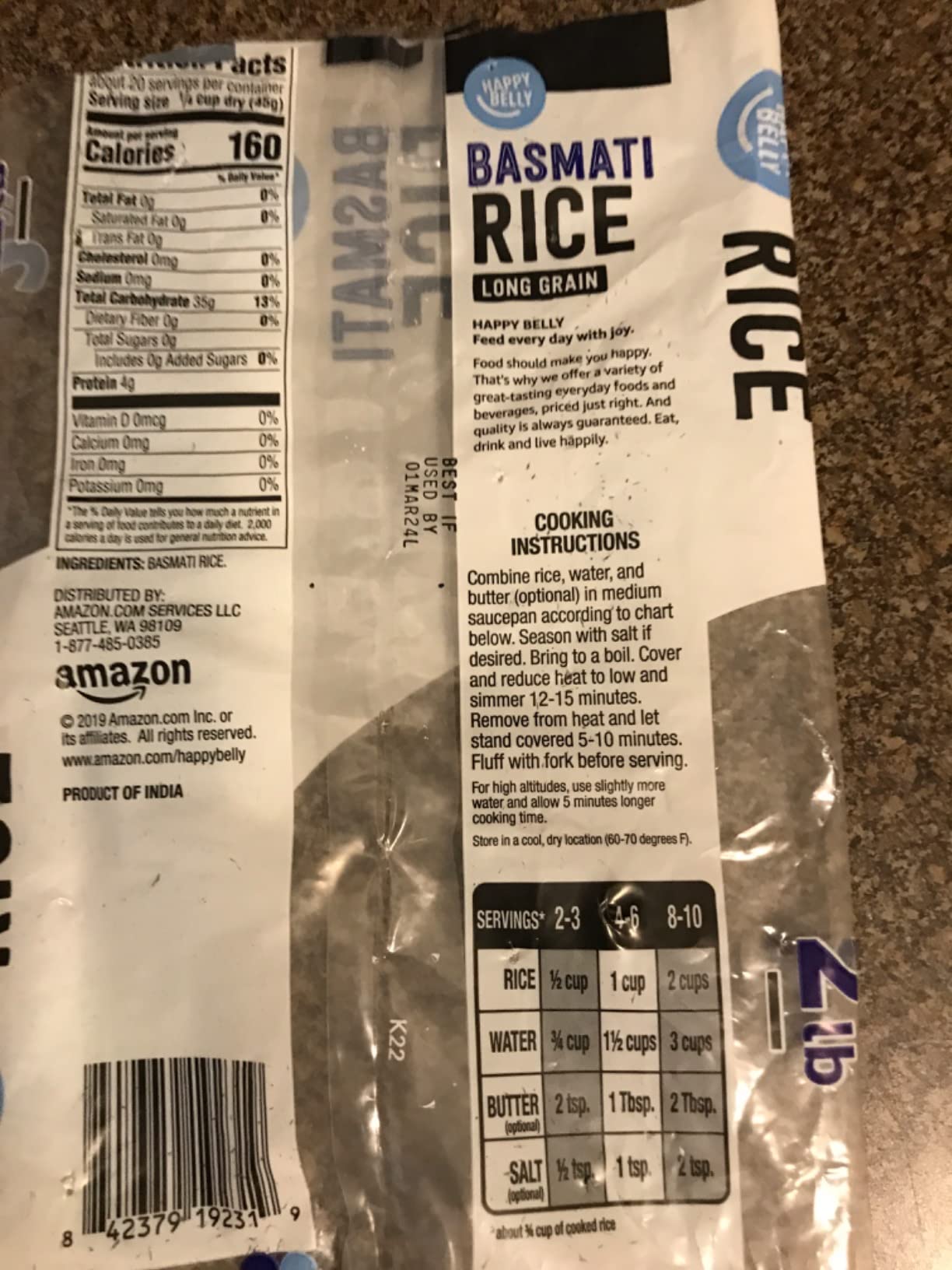 Amazon.com : Amazon Brand, Happy Belly Basmati Rice, 2 Lb : Grocery ...