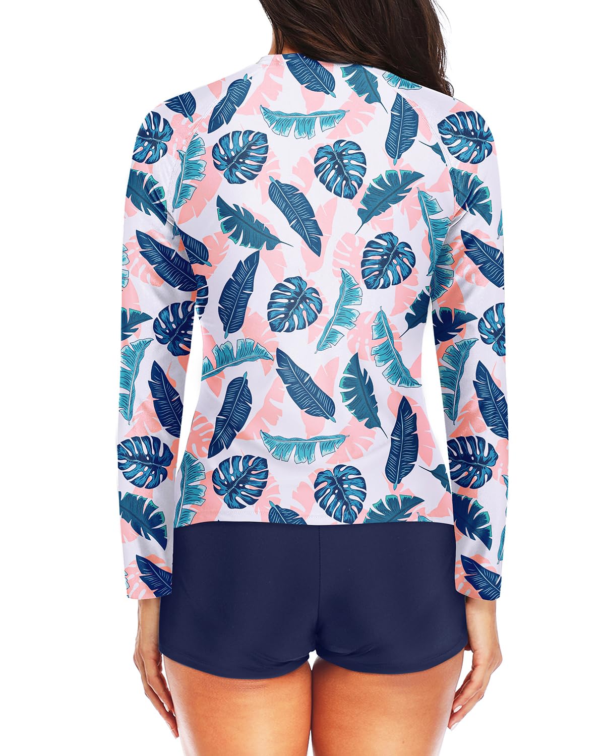 Snapklik.com : Daci Women Pink And Blue Leaf Two Piece Rash Guard Long ...