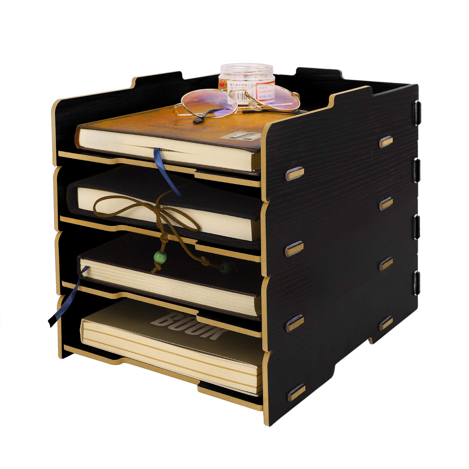 Buy DIY Wooden Storage Organizer Box, 4-Tier Portable Desktop Sorter ...
