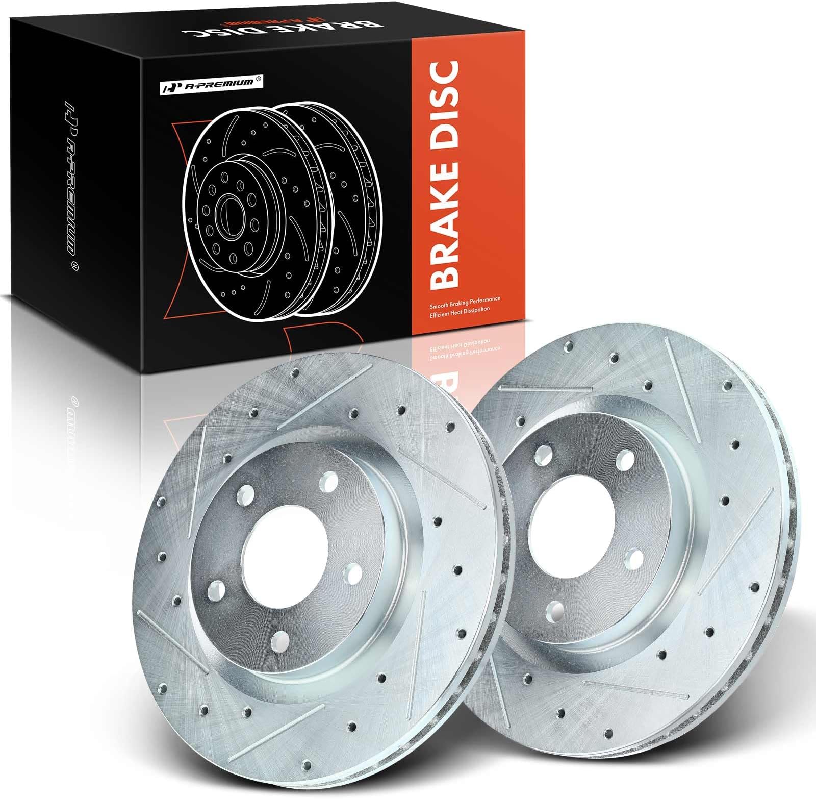 Amazon.com: AutoShack Front Drilled Slotted Brake Rotors Silver Pair of 2 Driver and Passenger ...