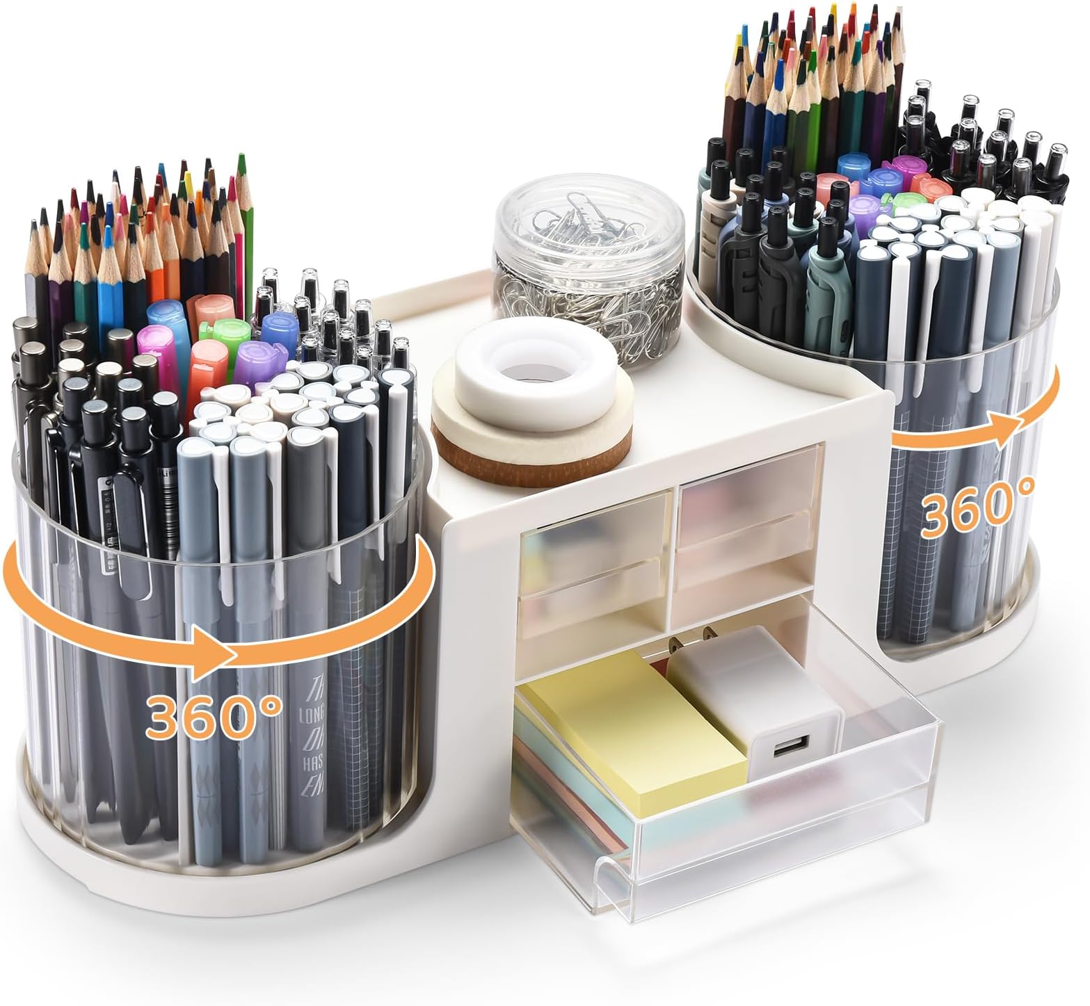 Amazon.com : Marbrasse Desk Organizer with 2 Drawer, 360°Rotating Pen ...