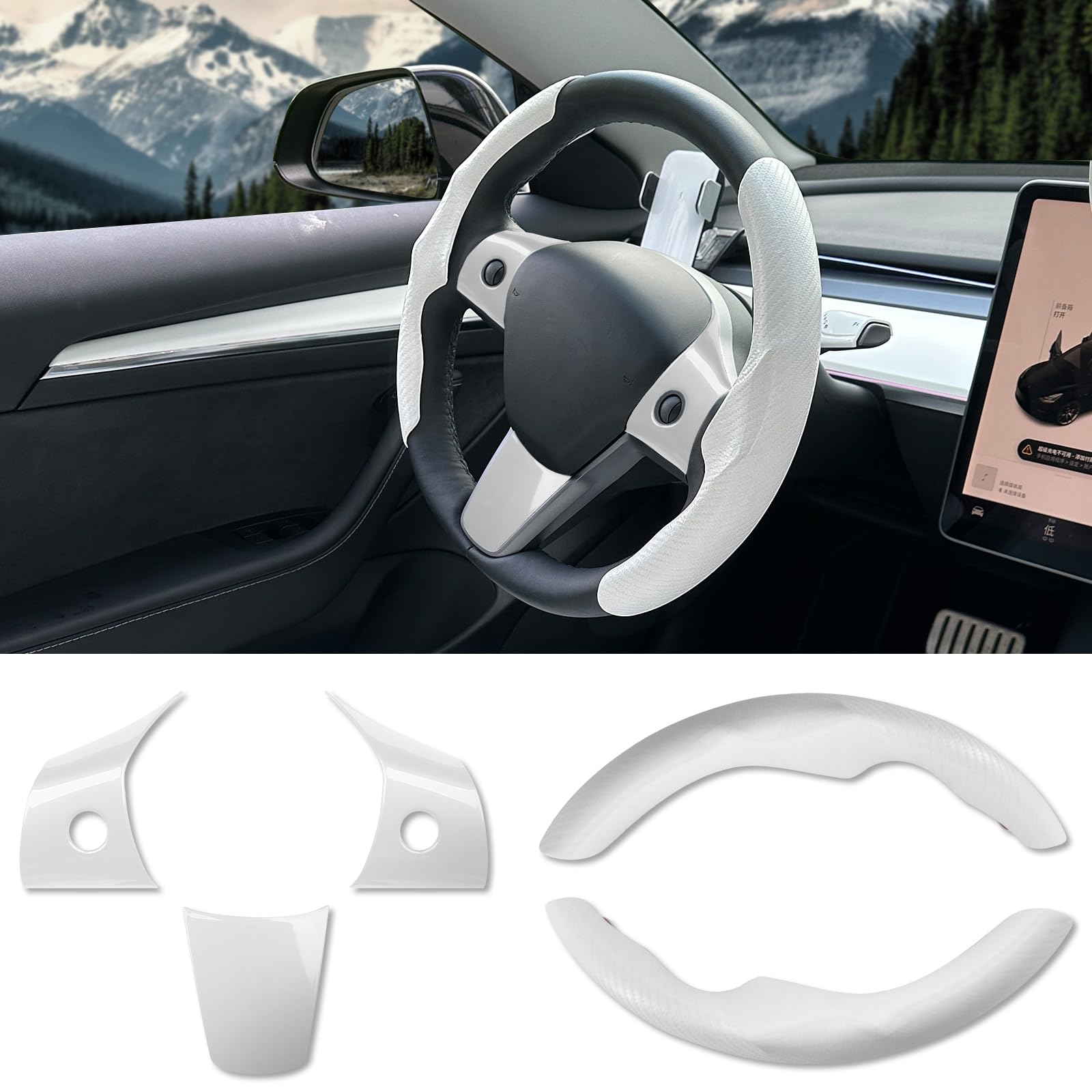 Amazon.com: CusDusk Tesla Steering Wheel Cover Set Tesla Model Y/3 ...