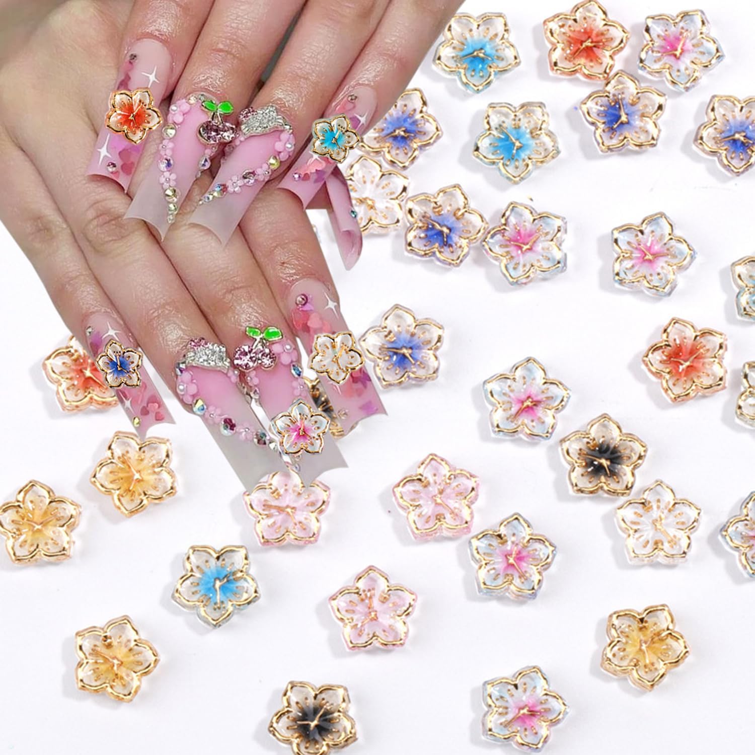 Amazon.com: 50Pcs Flower Nail Charms 3D Lovely Flower Charms Nail ...