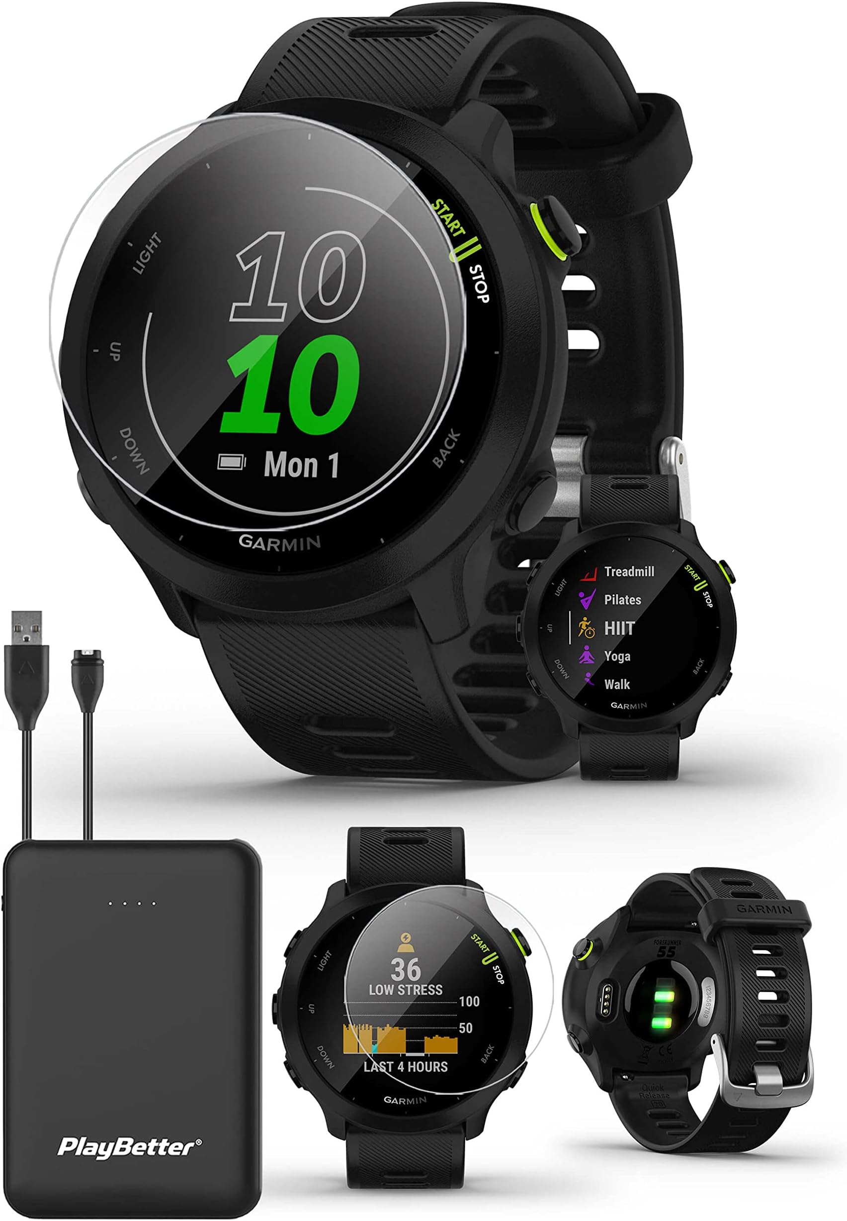 Amazon.com: Garmin Forerunner 55 GPS Running Watch (White) with 2-Pack ...