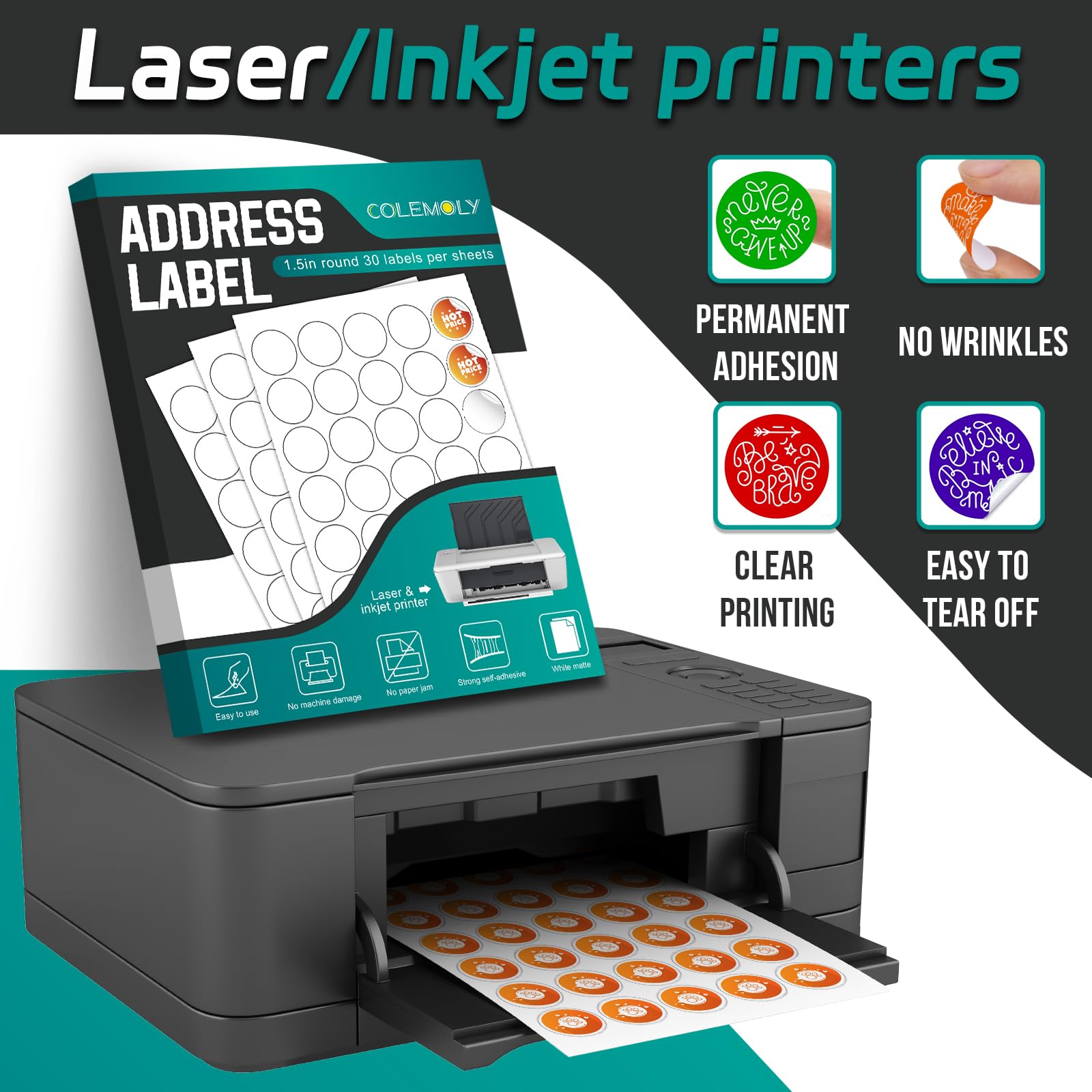 Snapklik.com : Address Labels 1-1/2” Round For Laser And Inkjet ...