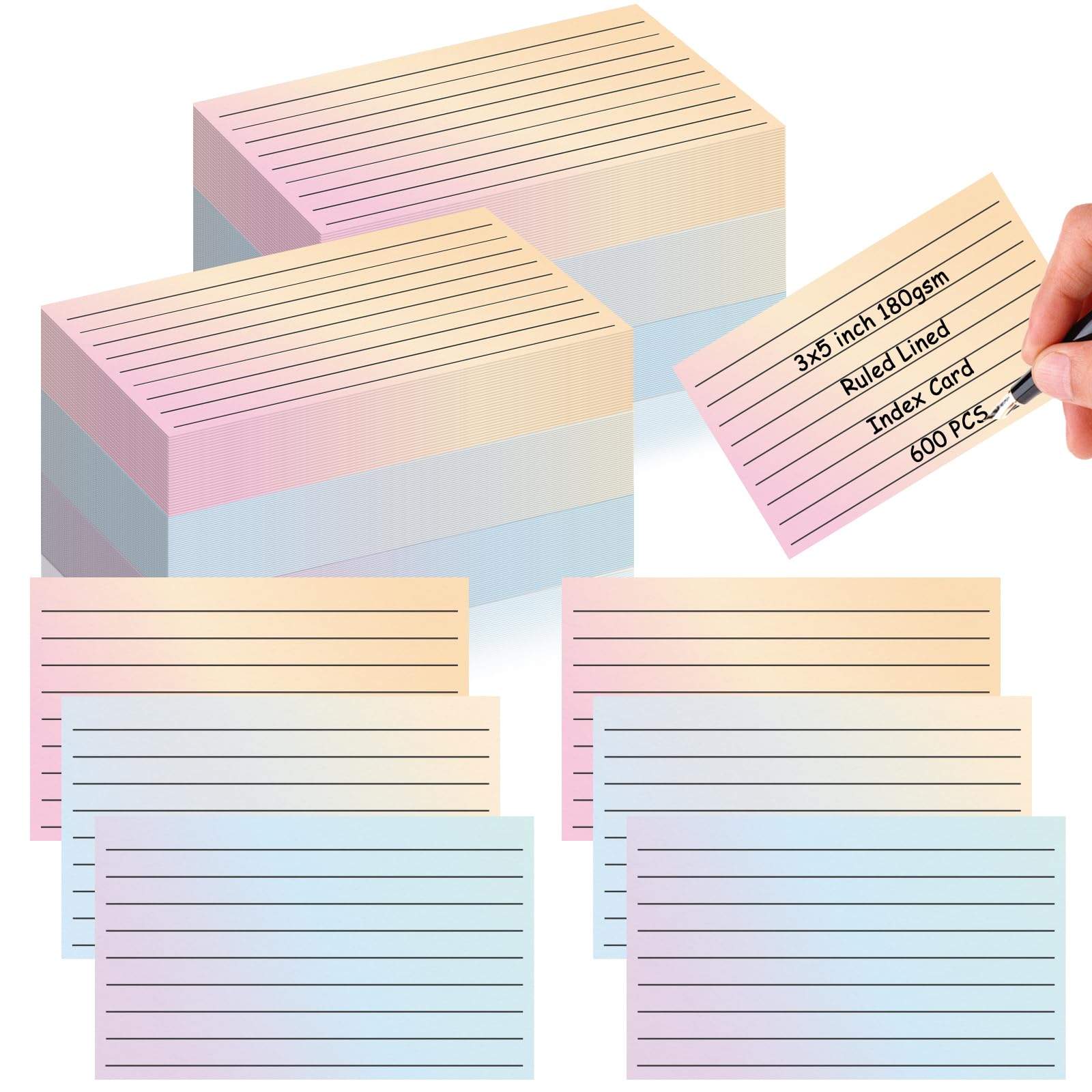 Snapklik.com : 600 Pack Ruled Index Cards 3x5 Gradient Colored Index ...