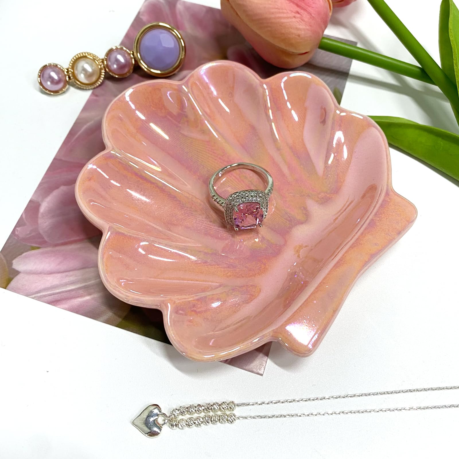 Aphrodite Decor Ceramic Seashell Jewelry Dish - Pink Shell Trinket Tray ...