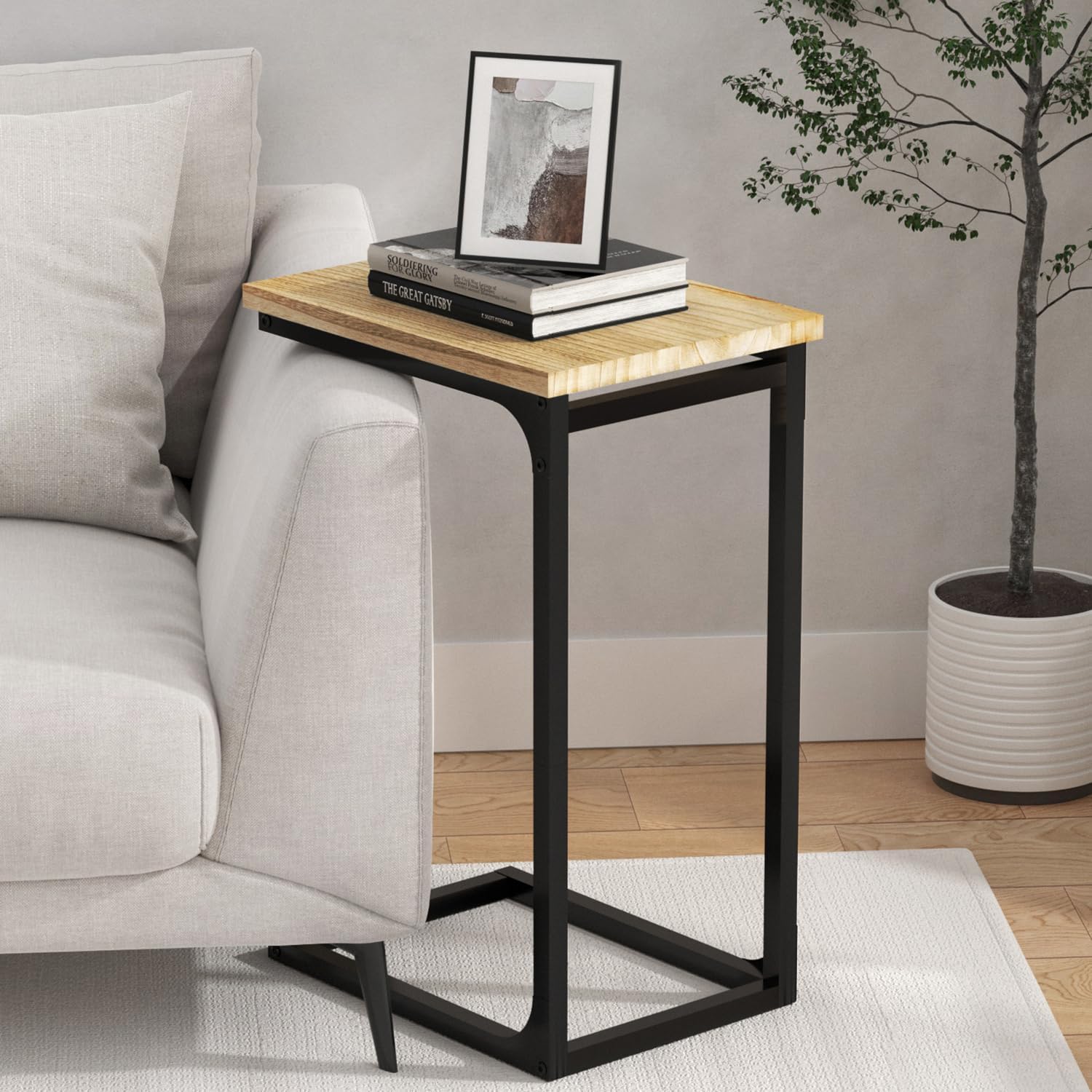 Amazon.com: FURNIZO C Shaped End Table for Couch, Living Room, Bedroom ...
