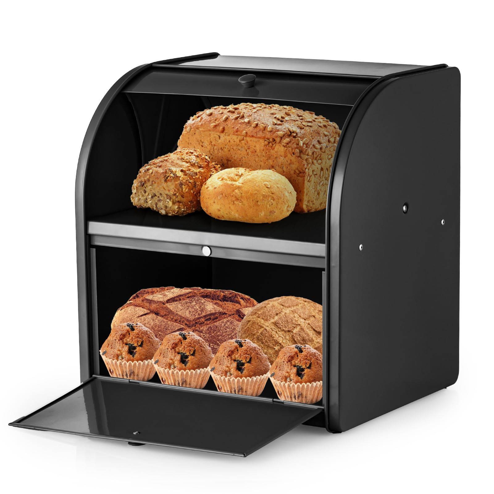 Esilihom Bread Bin, Bread Bins for Kitchen, 2-Layer | Large | Roll Top ...