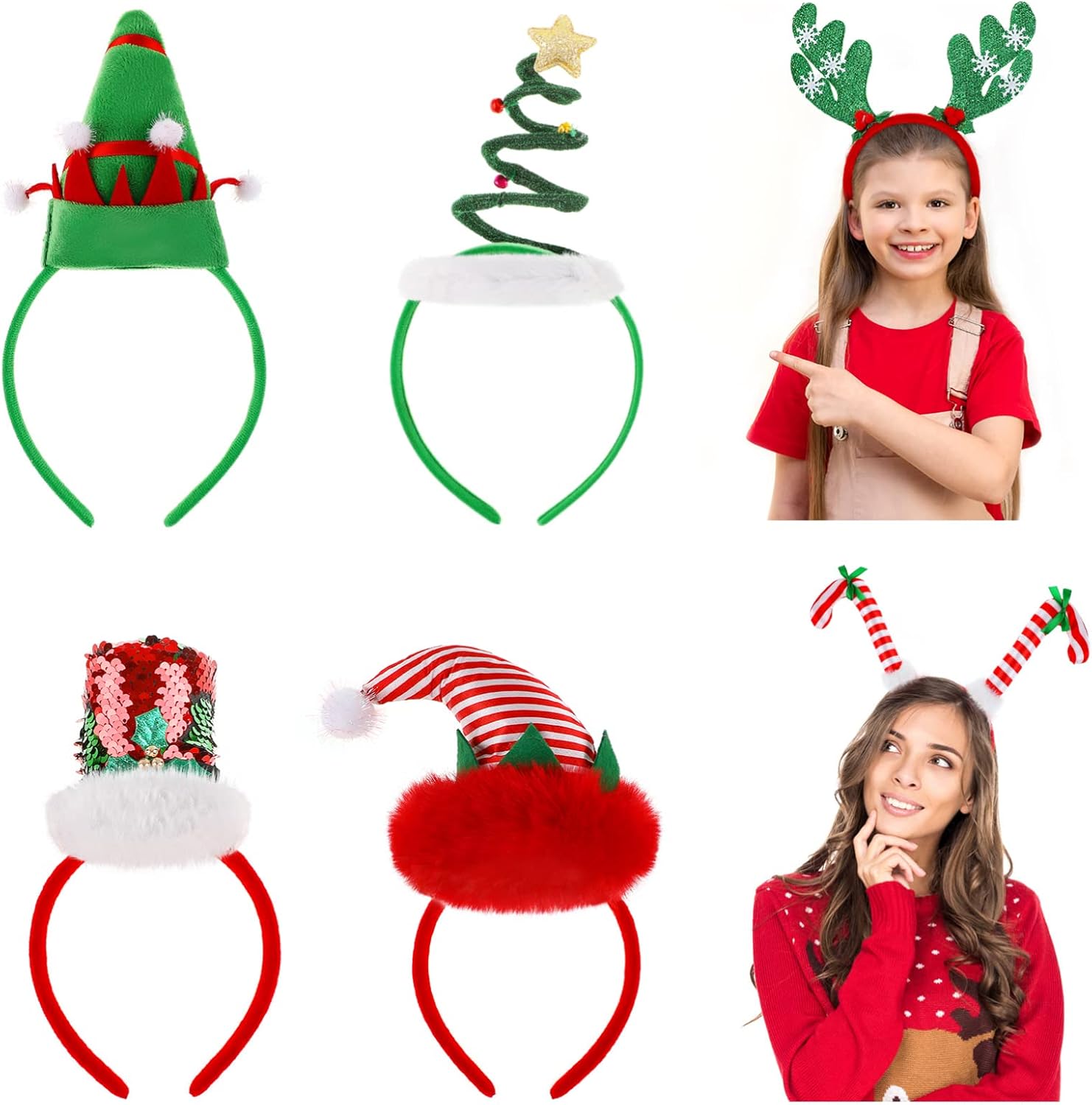 Amazon.com: Lurrose 6pcs Christmas Headband Xmas Tree Elf Hats ...
