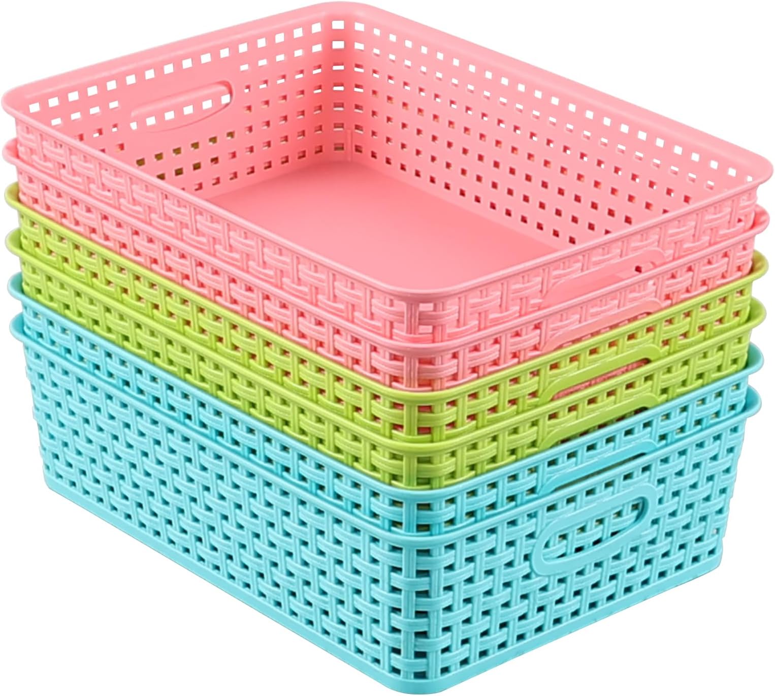 Eudokky Plastic Colored Storage Baskets, Small Woven Baskets Set of 6 ...