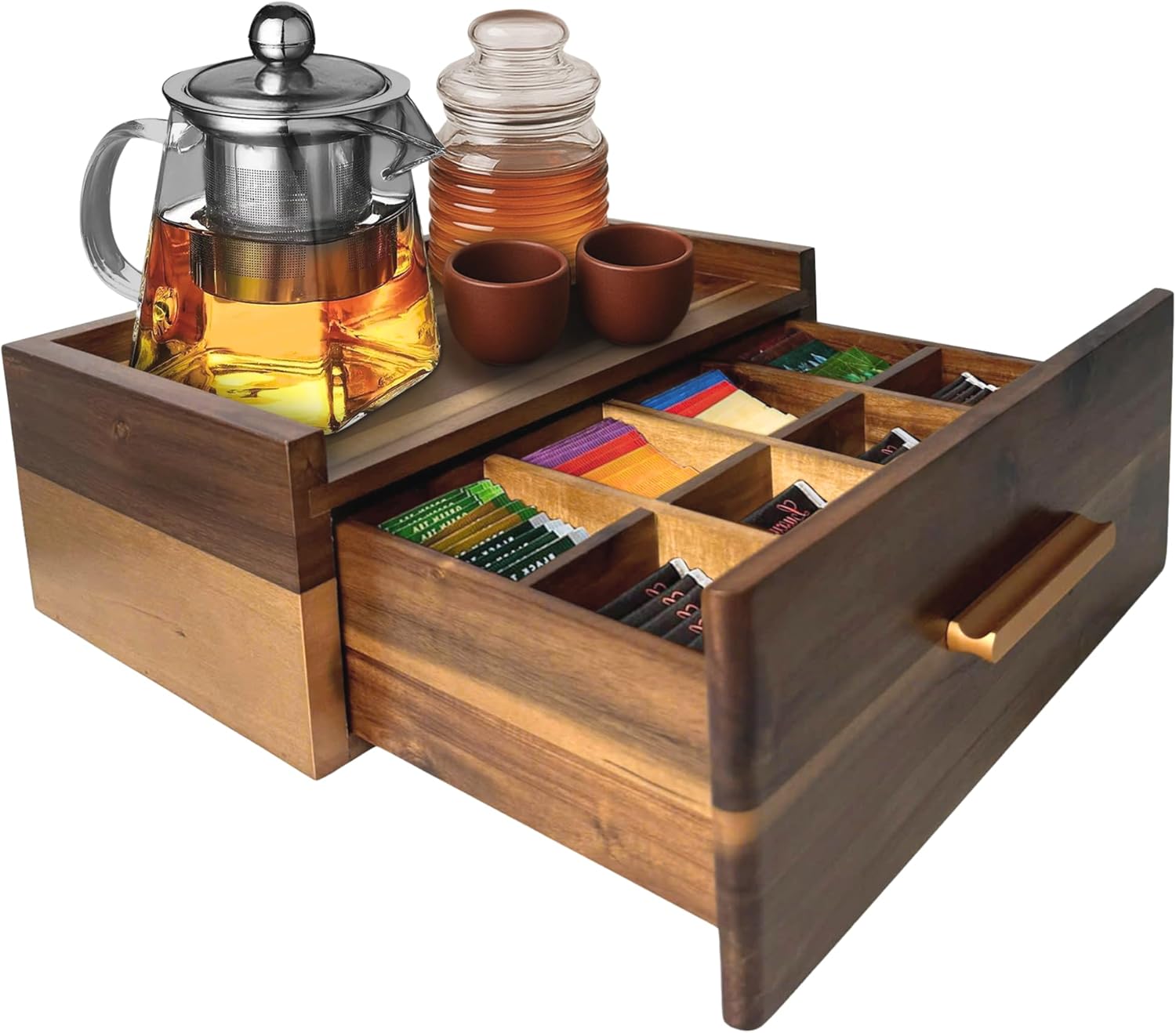 Amazon.com: LUSHZLUMBERA Acacia Wood Tea Bag Organizer, Tea Organizers ...