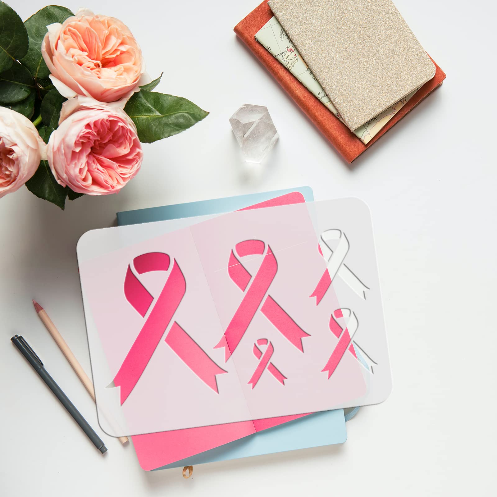 Snapklik.com : 3 Pcs Breast Cancer Ribbon Stencil 117x83 Inch Breast ...