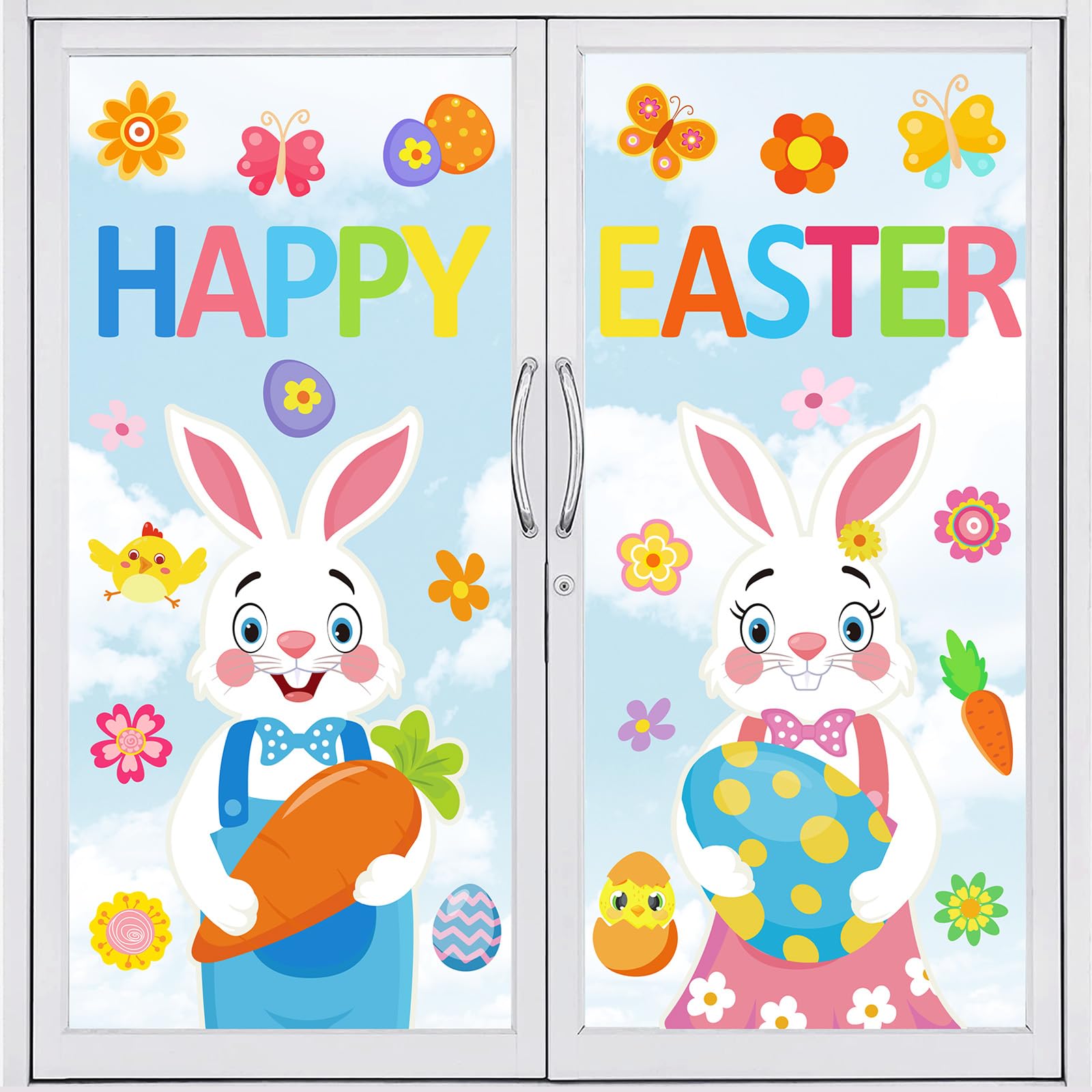 Amazon.com: Whaline 6 Sheets Easter Bunny Window Clings Cute Cartoon ...