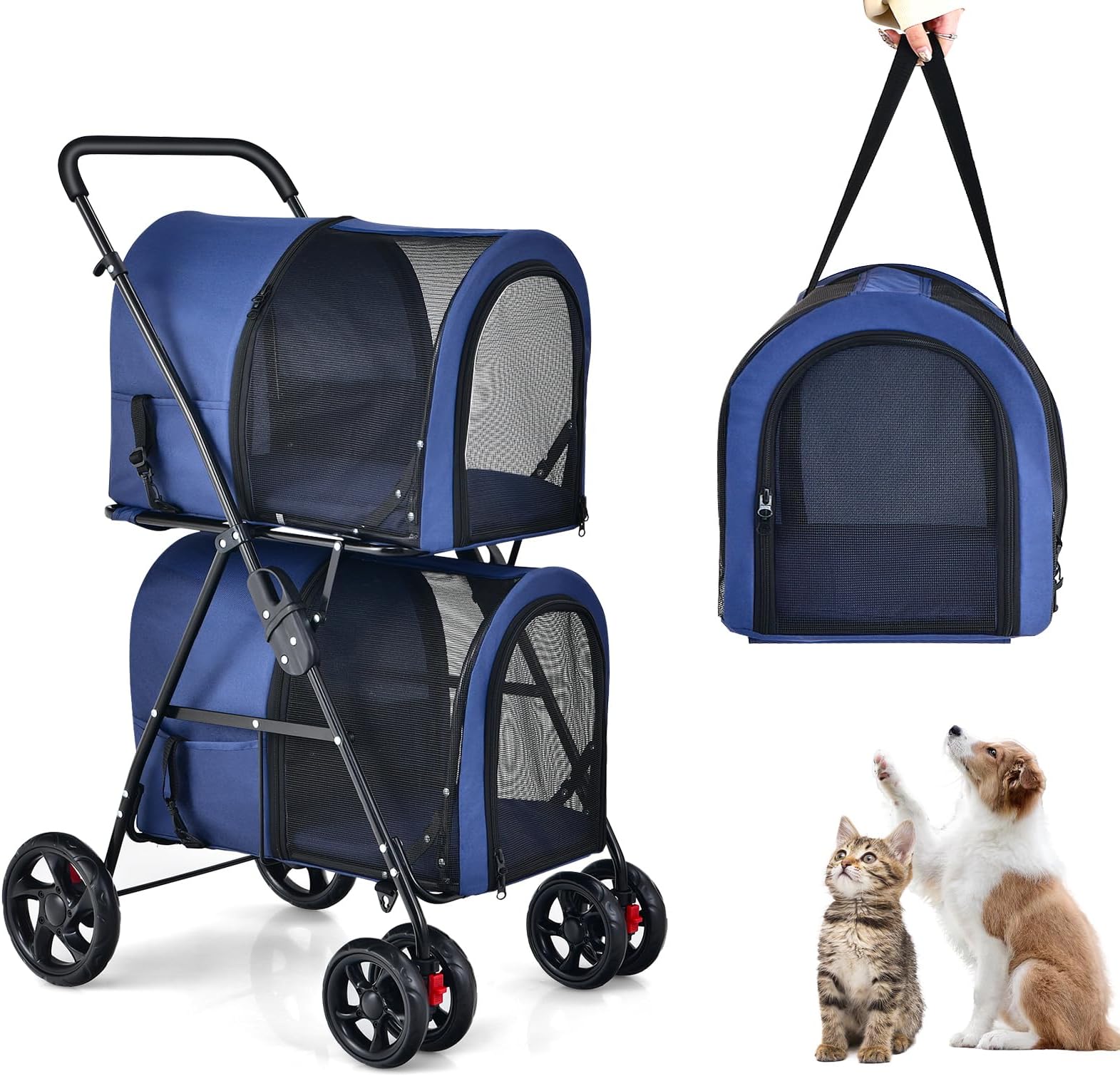 Amazon.com: Double Dog Stroller- HAPPAWS 5in1 Cat Strollers Folding 4 ...