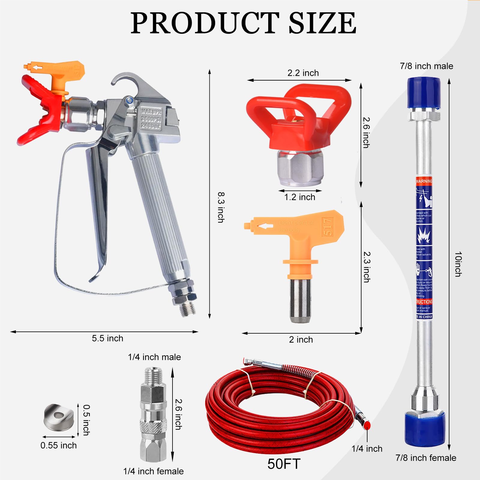 Snapklik.com : JWGJW Airless Paint Spray Gun And 50 Feet Airless Hose ...
