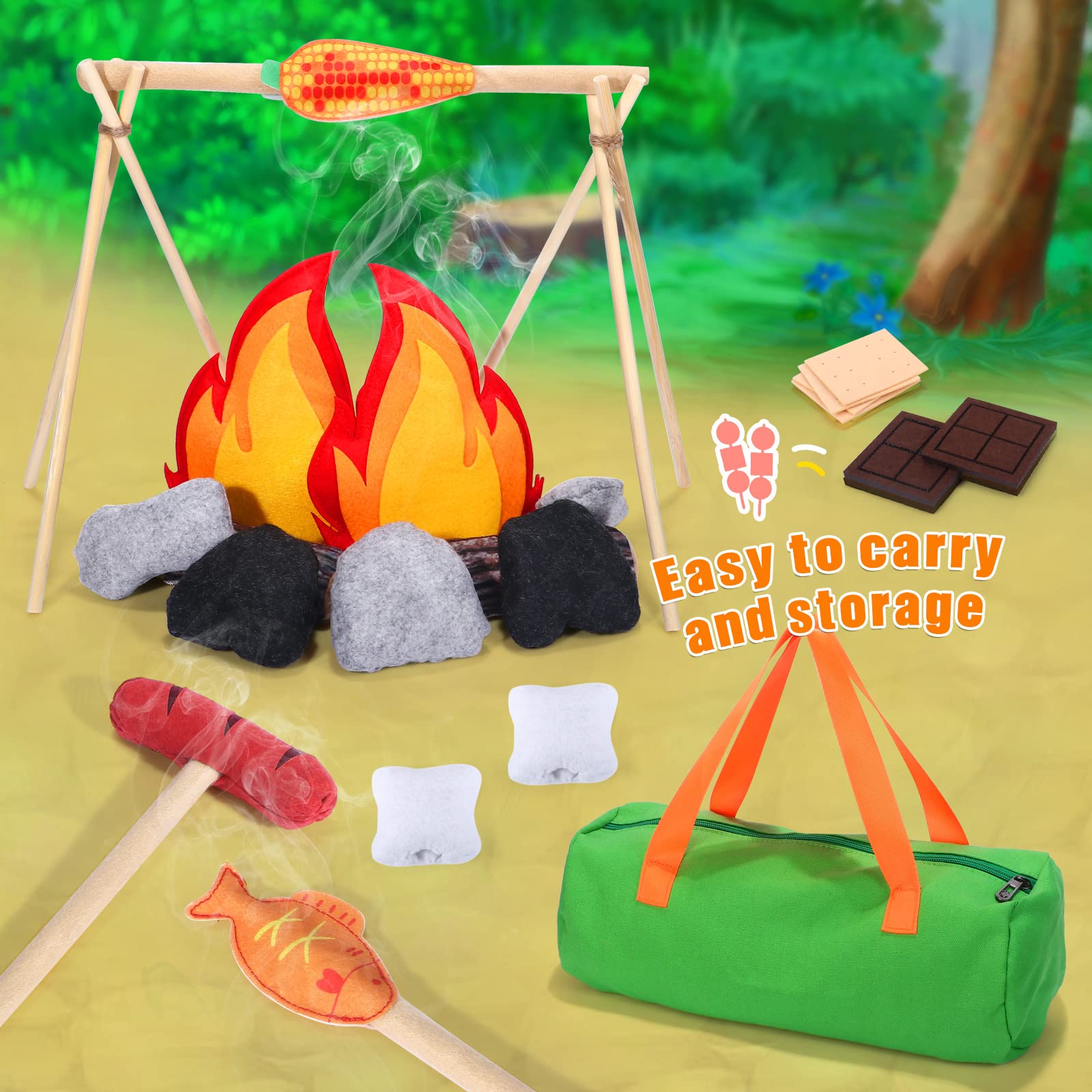 Snapklik.com : 34 Pcs Pretend Camping Set Kids Campfire Toys Plush Felt ...