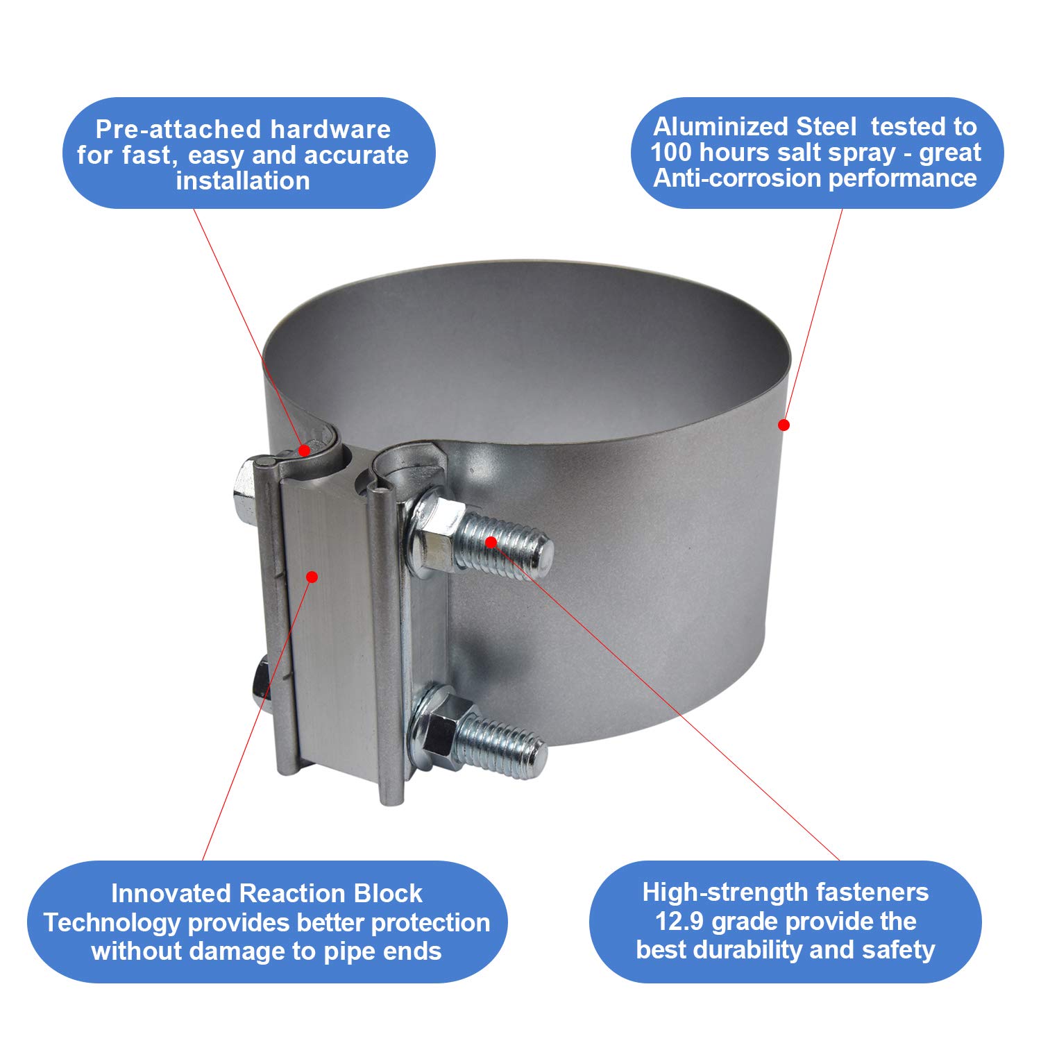 Roadformer 5" Butt Joint Exhaust Band Clamp - Aluminized Steel for 5 ...