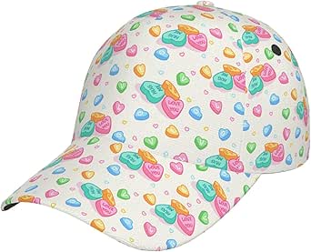 Colorful Valentine's Day Candy Hearts Baseball Cap for Men Women, Cute ...