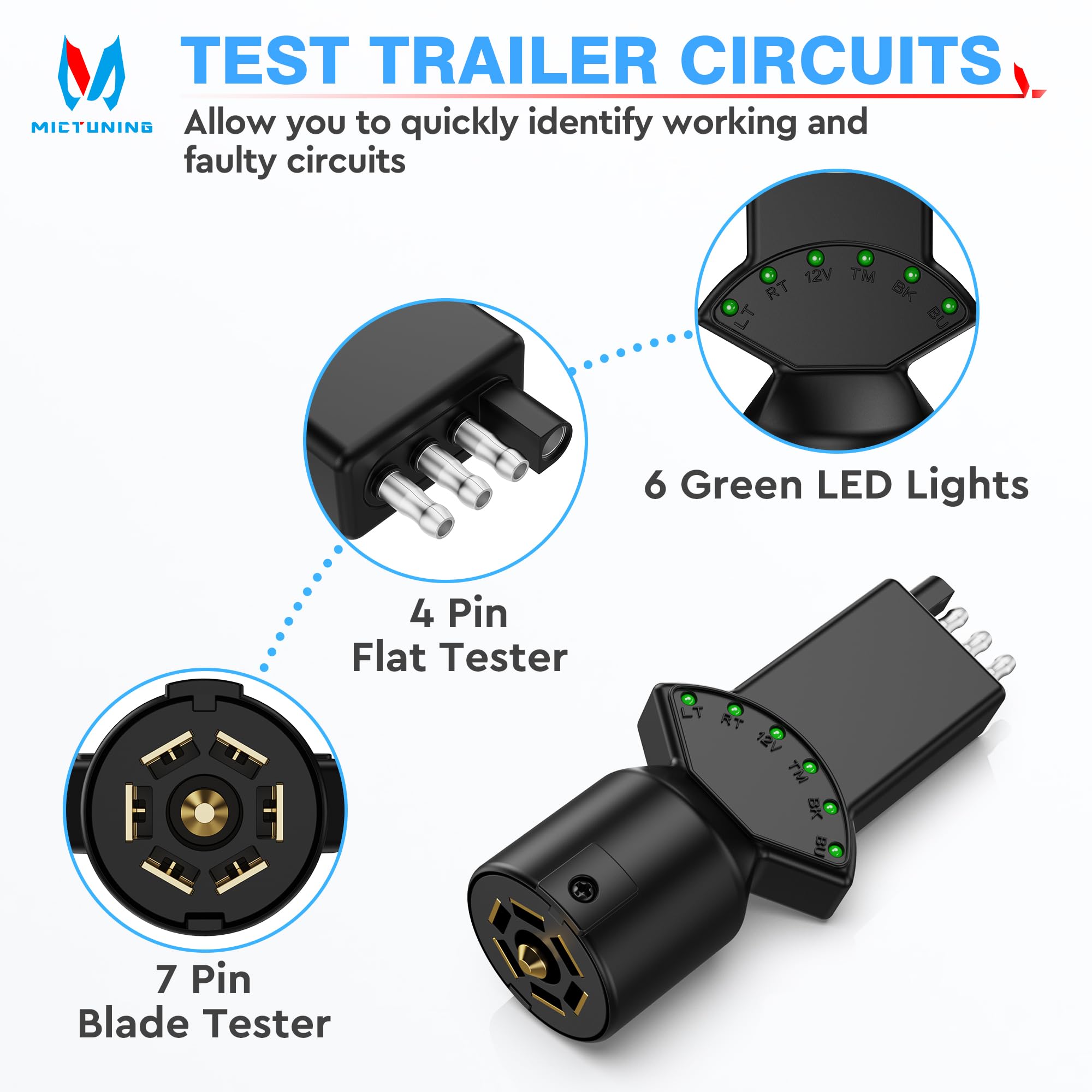 Snapklik.com : MICTUNING 7 Pin To 4 Trailer Plug Tester, Multi ...