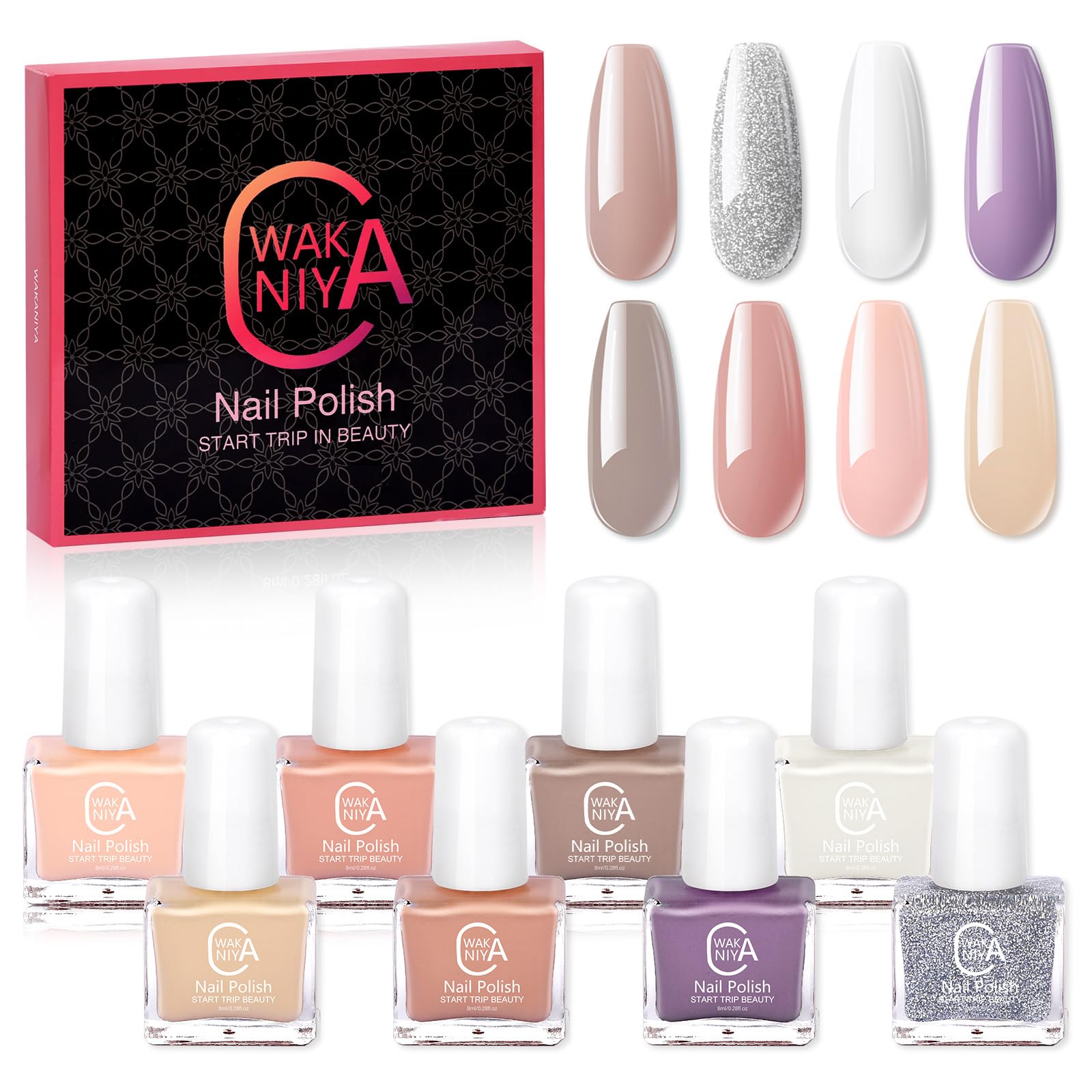 Nail Polish Set 8 Colors Nude Pink White Purple Mini Regular Nail ...