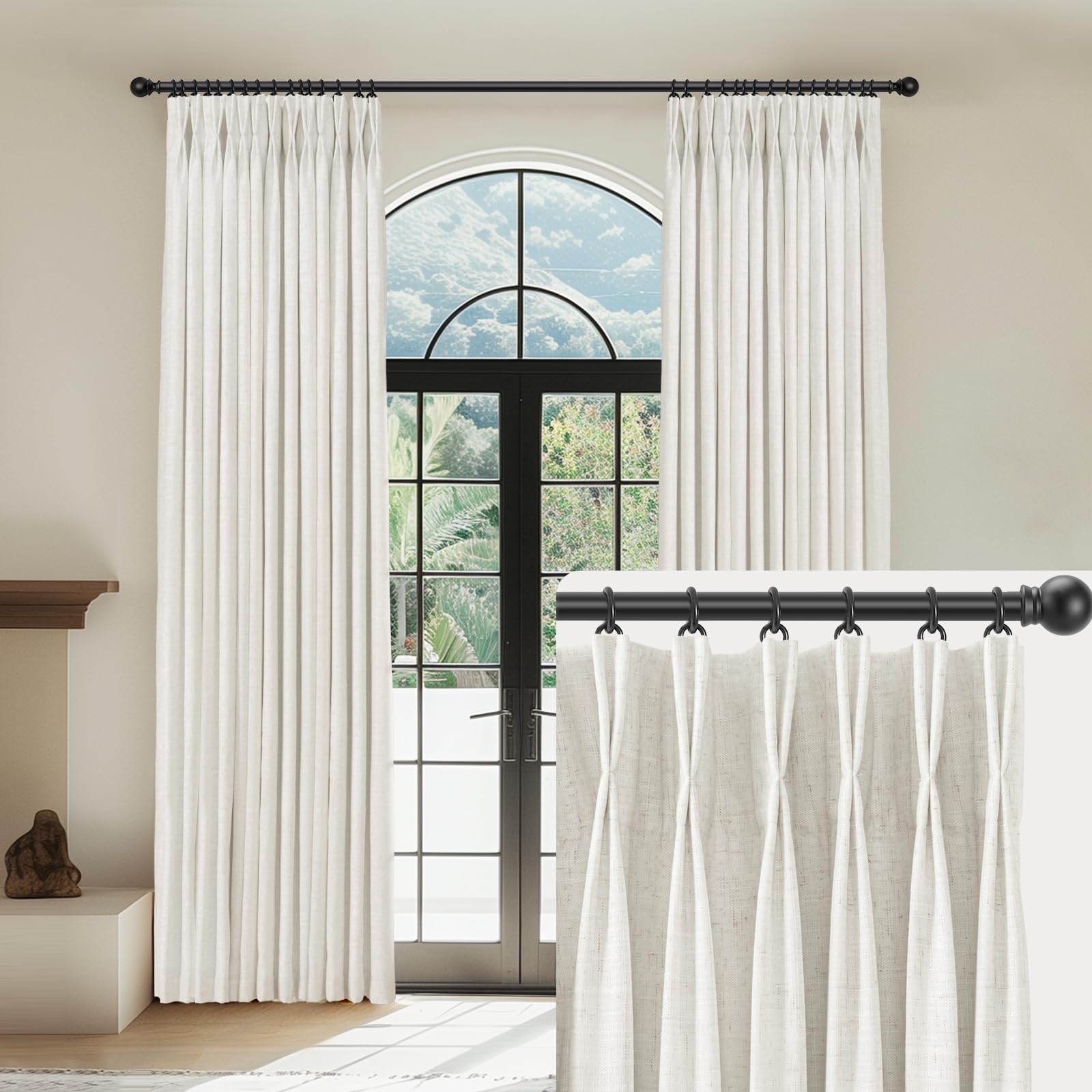 Amazon.com: CAPALOCA Linen Pinch Pleated Curtains Blackout 100% Black ...