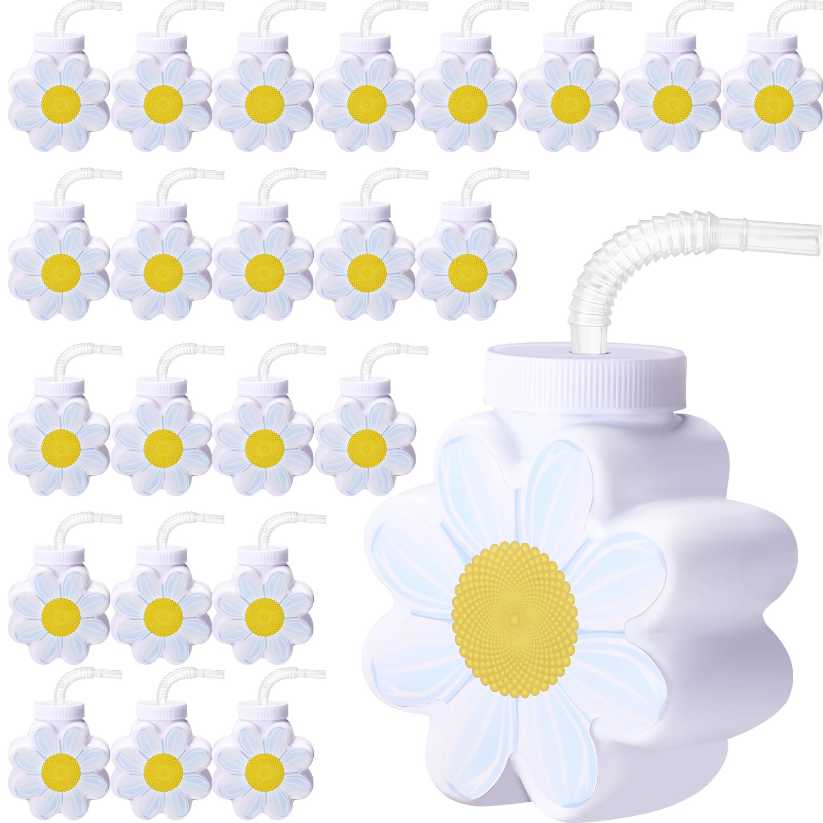 Amazon.com: Domensi 24 Pcs 10oz Daisy Flower Cups with Lids and Straws ...