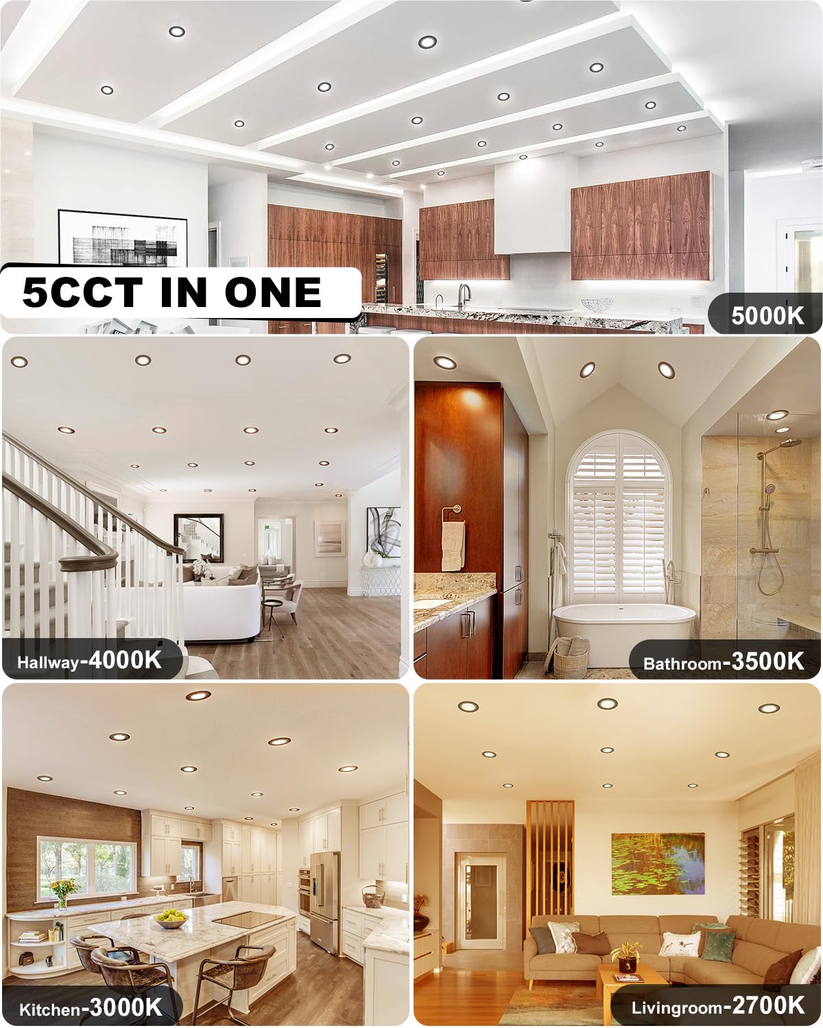 Snapklik.com : 12 Pack 4 Inch Recessed Lighting, 5CCT LED Recessed ...