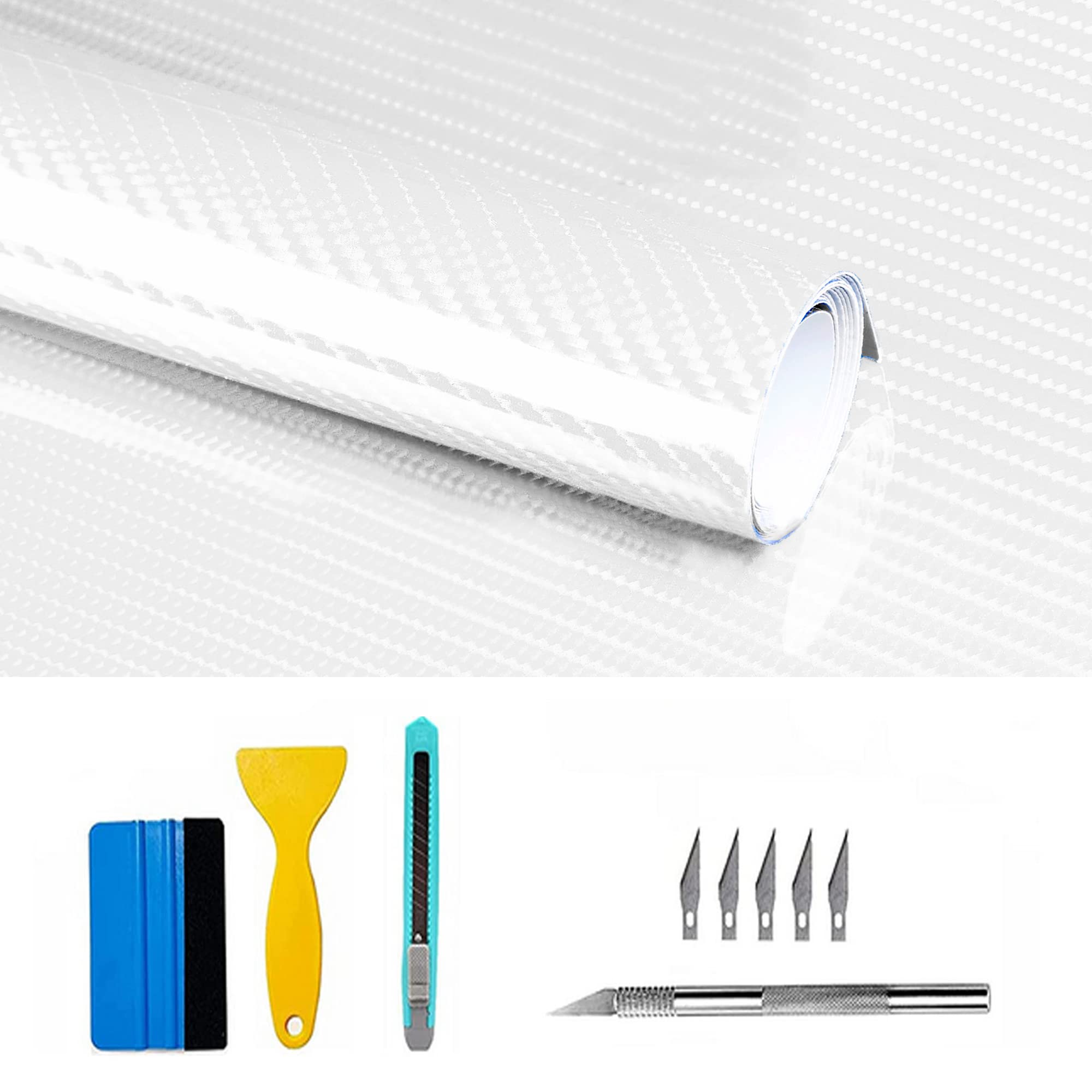 Amazon.com: 6D White Carbon Fiber Vinyl Wrap 1ft x 5ft and Vinyl wrap ...