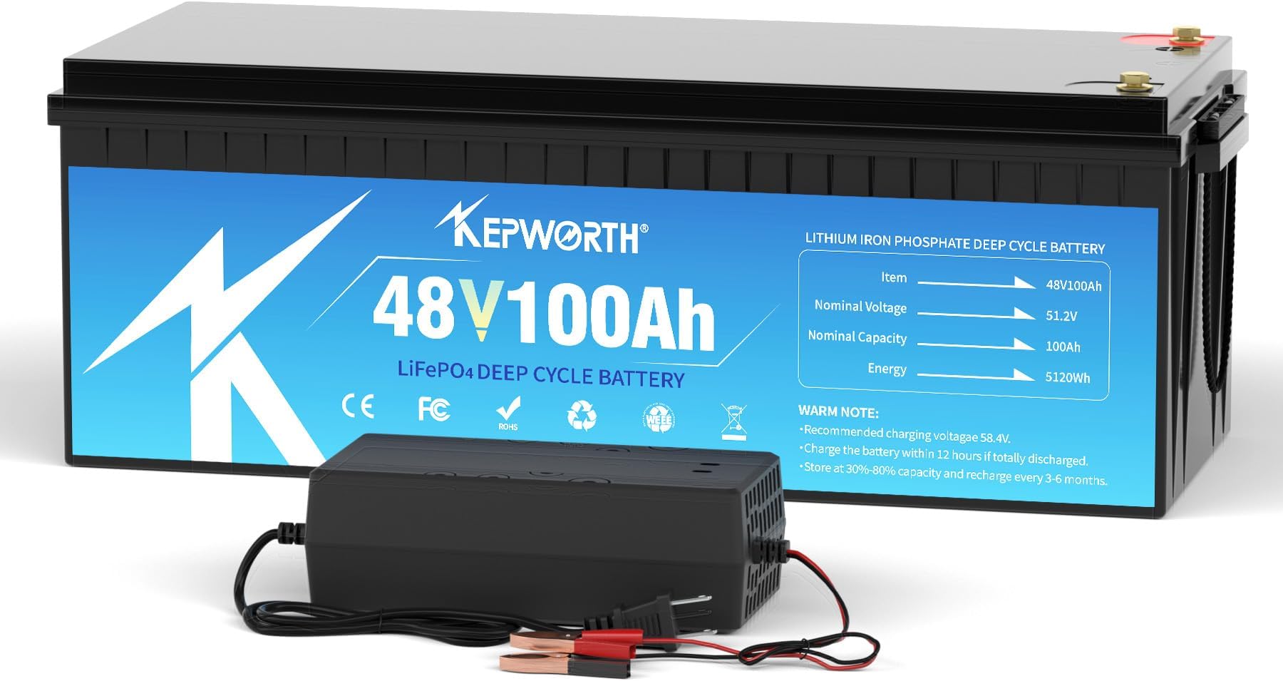 Amazon.com: 48V 100Ah LiFePO4 Lithium Battery, Built-in 100A BMS 5120Wh ...