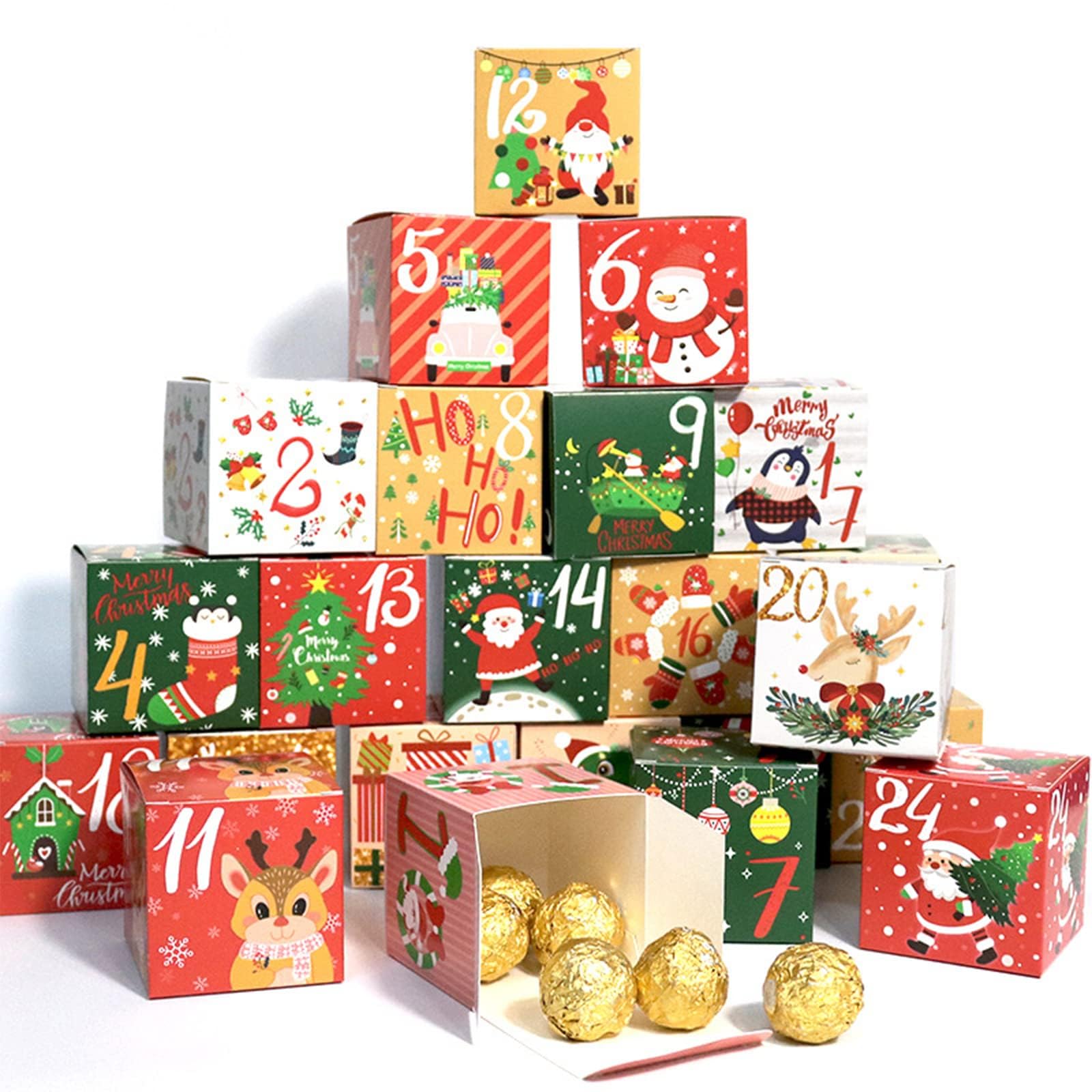 24Pcs Christmas Advent Calendar Gift Boxes, 2.76Inch Empty Advent ...