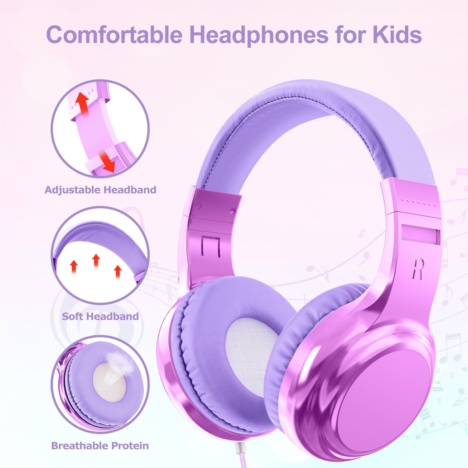 QearFun Headphones for Girls Kids for School, Kids Wired Headphones ...