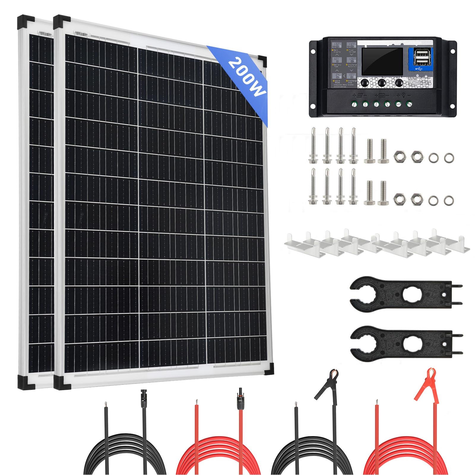 200w Solar Panel Kit 12 Volt High Efficiency Monocrystalline Module ...