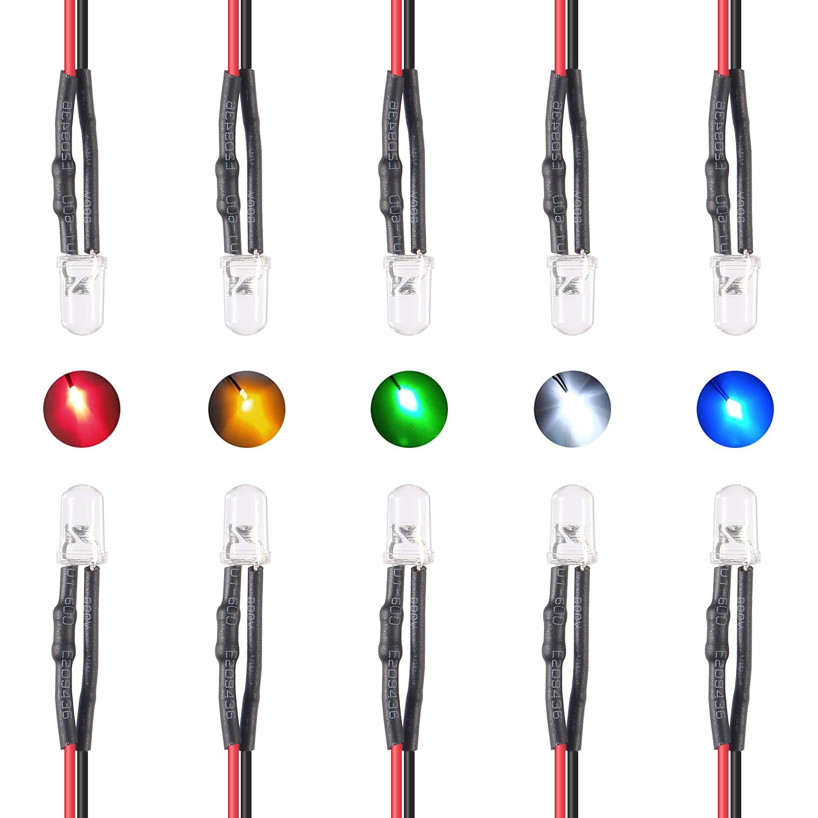 Snapklik.com : ACEIRMC 30pcs 3mm 12V Pre Wired LED Diodes Light Ultra ...