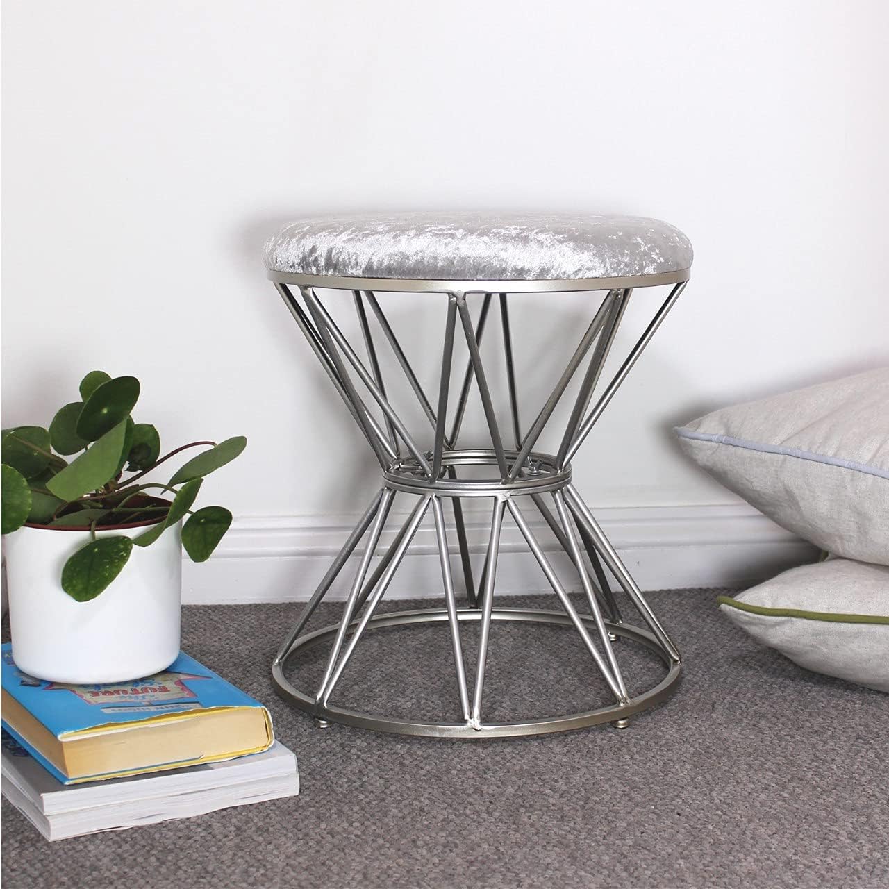 ukhomeaccessories Velvet Dressing Table Stool (Silver/Grey) - Luxury ...