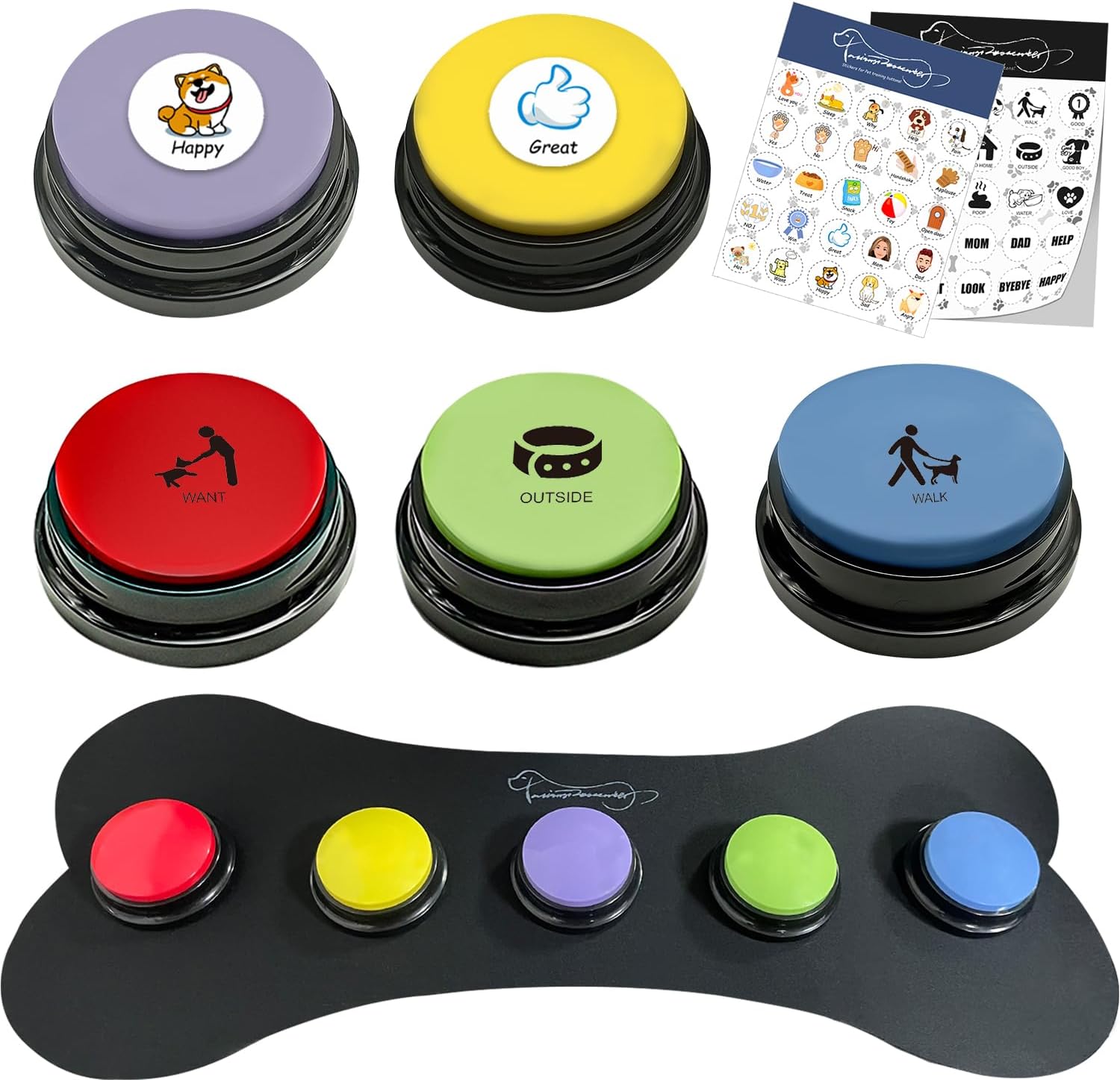 Set of 5 Colours Dog Buttons with Rubber Mat for Communication, Dog ...