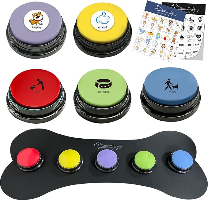 Set of 5 Colours Dog Buttons with Rubber Mat for Communication, Dog ...