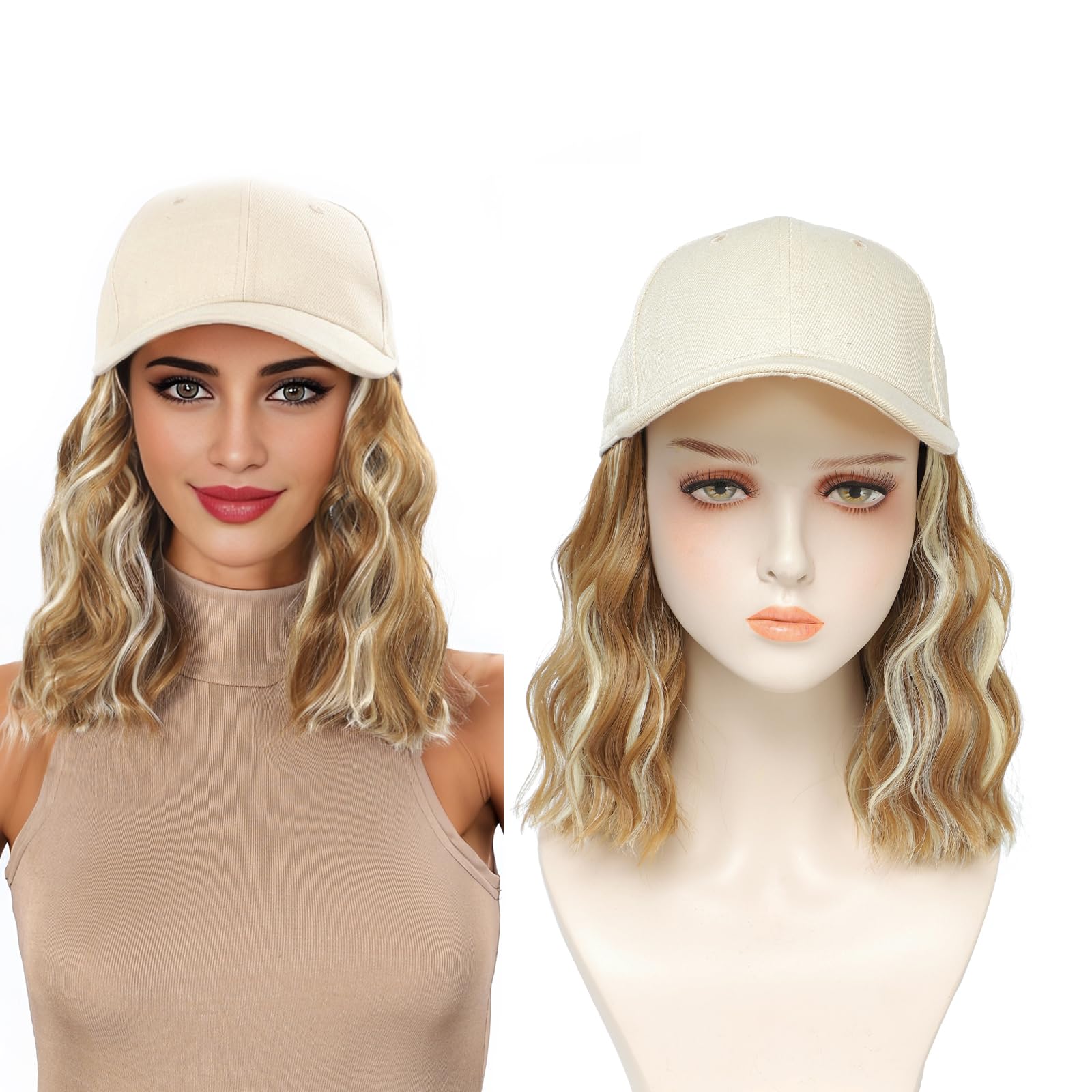 Amazon.com : AliRobam Synthetic Wig Hat with Natural Wave hair ...