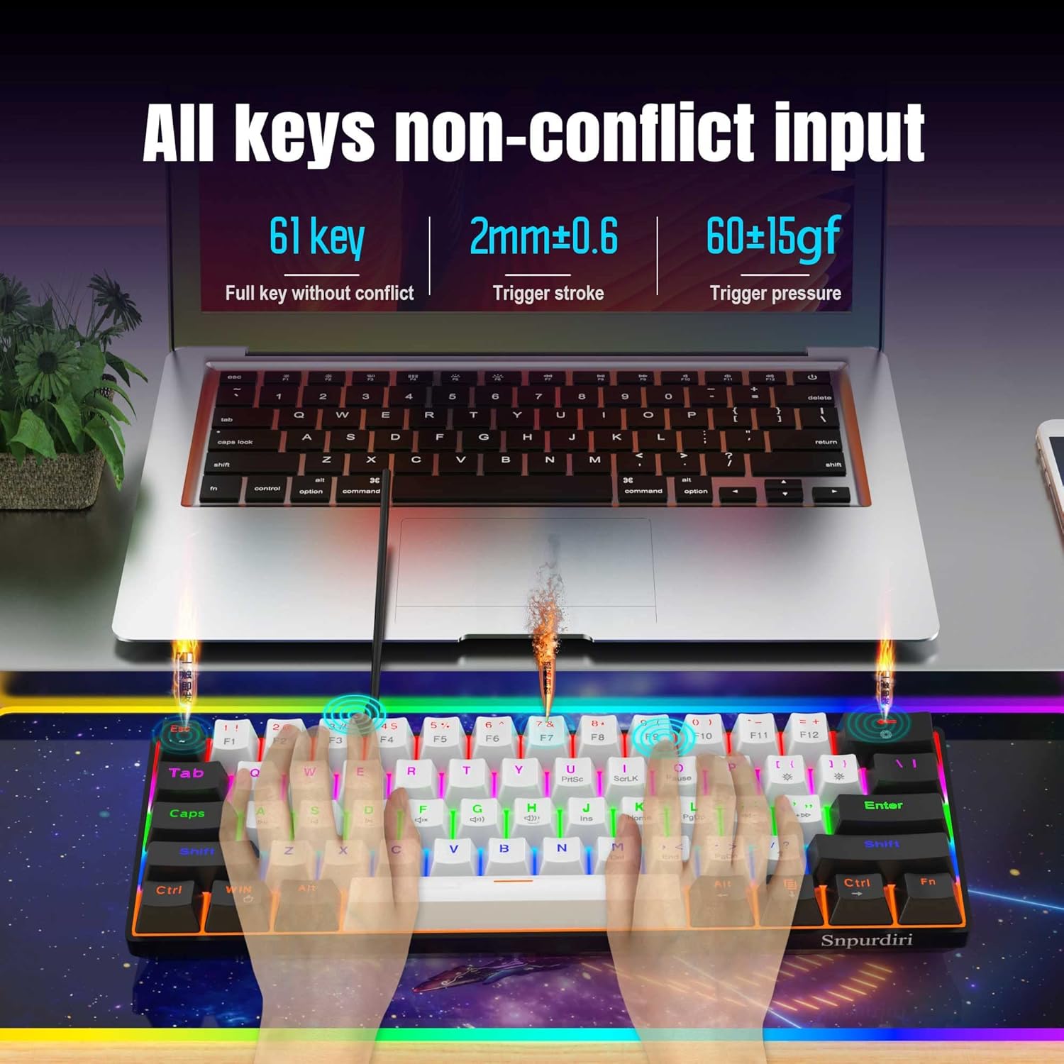 Buy Snpurdiri Wired 60% Mechanical Gaming Keyboard, Red Switch Full ...