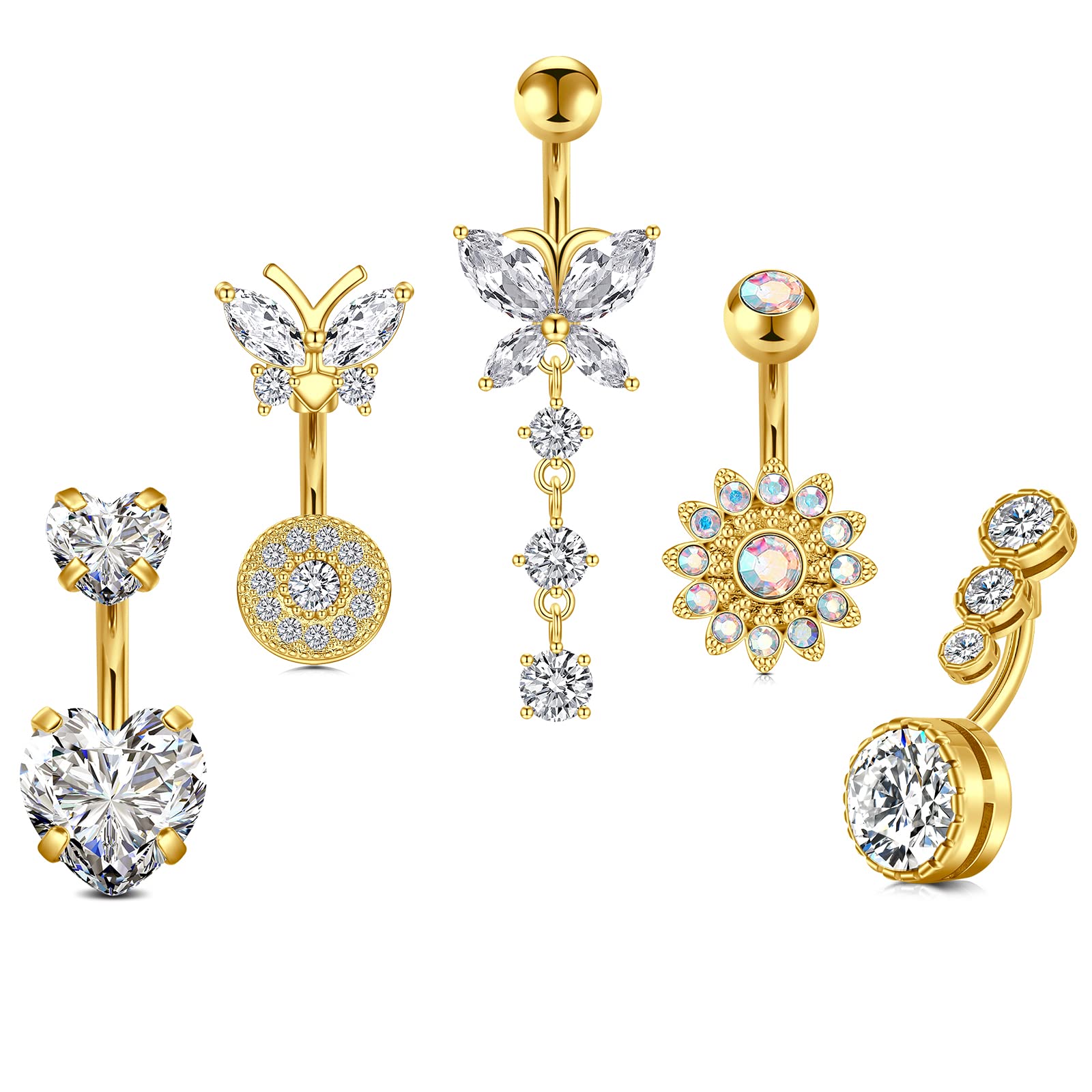 Snapklik.com : Incaton 14G Belly Button Rings Butterfly Heart Diamond