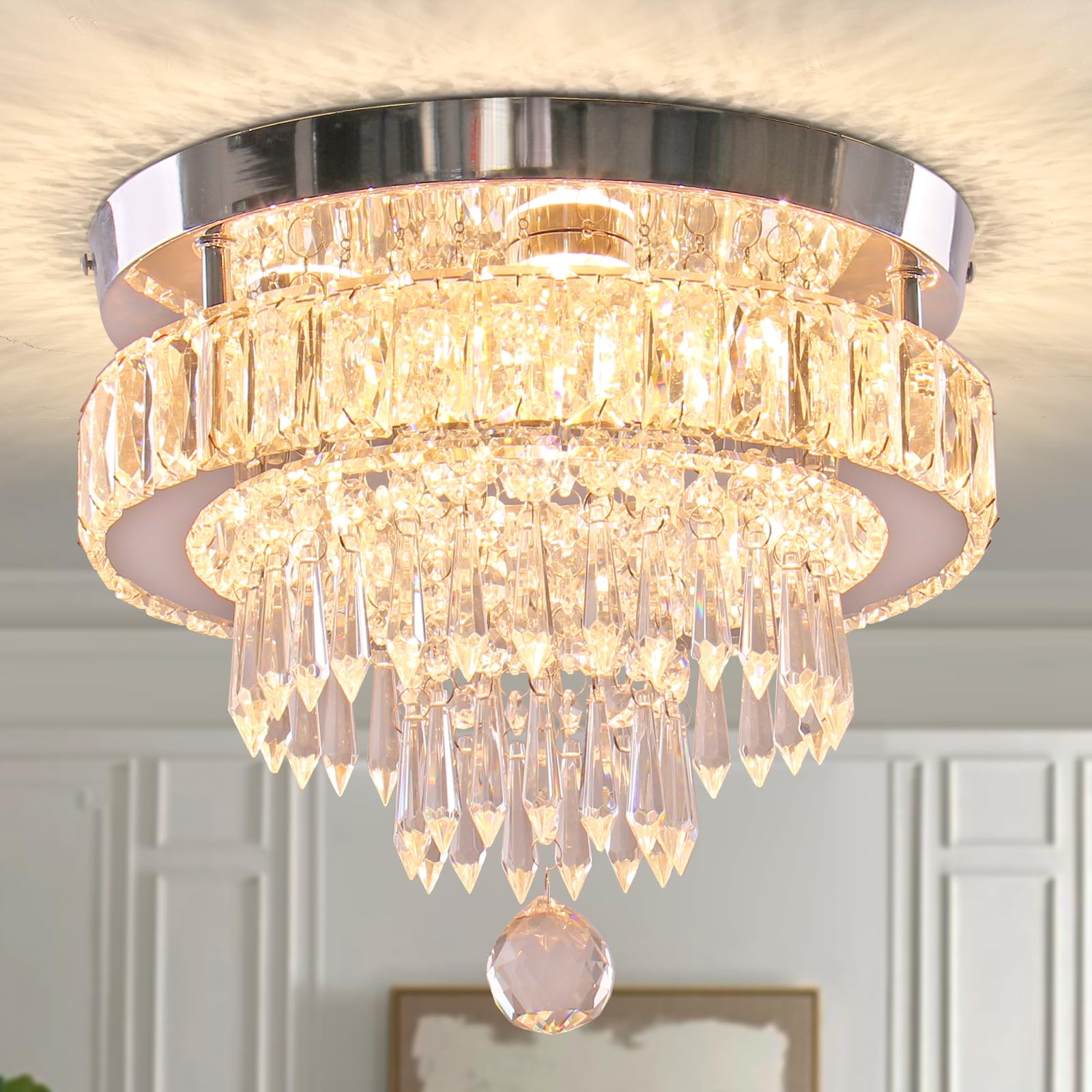 Jenvkoil Crystal Ceiling Light, 11.8'' Modern Crystal Chandeliers, LED ...