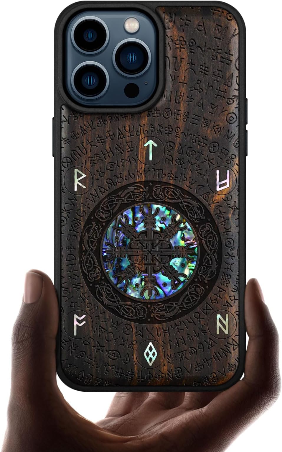 Amazon.com: iPhone 15 Pro Max Yin Yang Koi Fish and Japanese Waves Wood Engraved Vintage Case ...